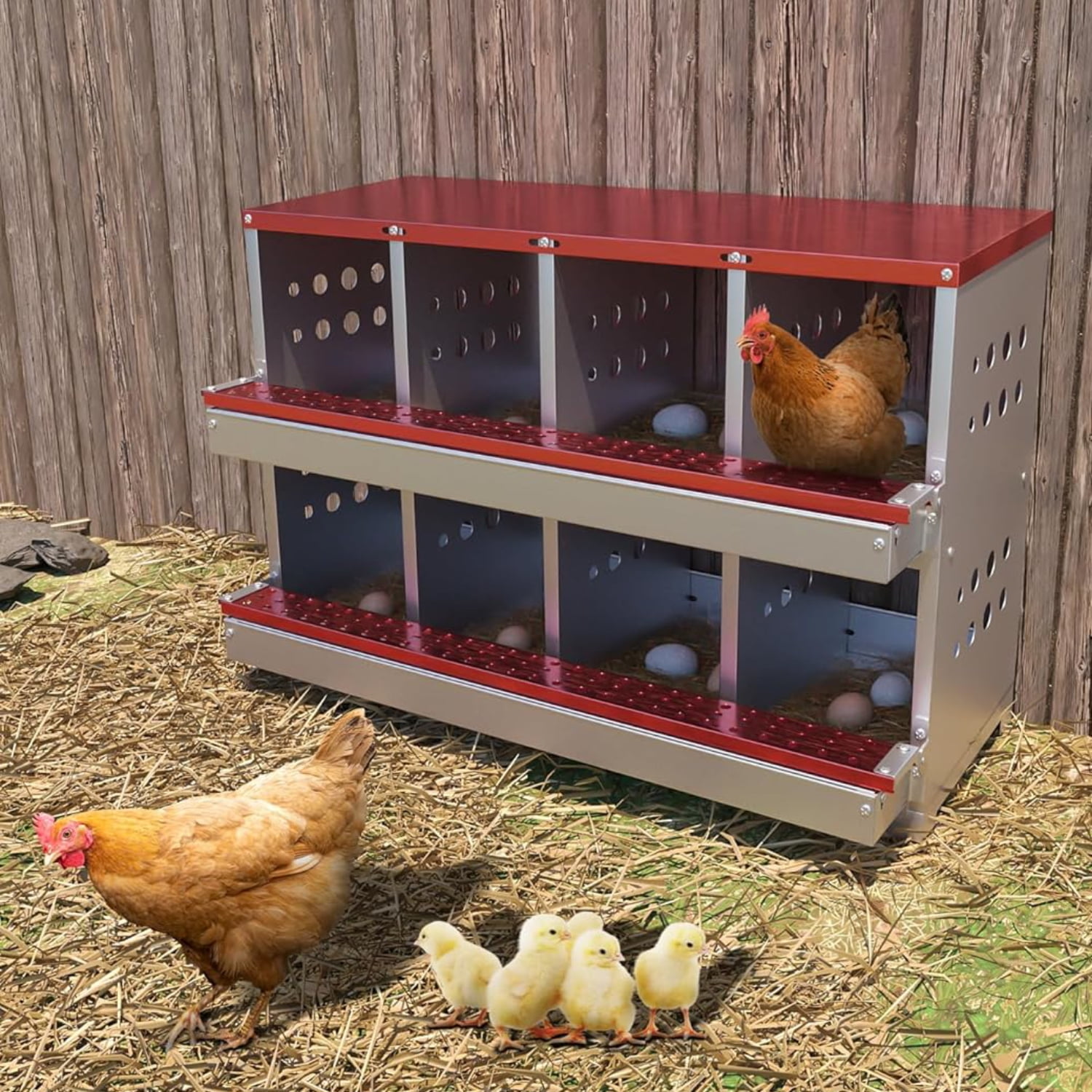 Emorefun Chicken Coop Nesting Boxes with Compartments, Roll Away ...