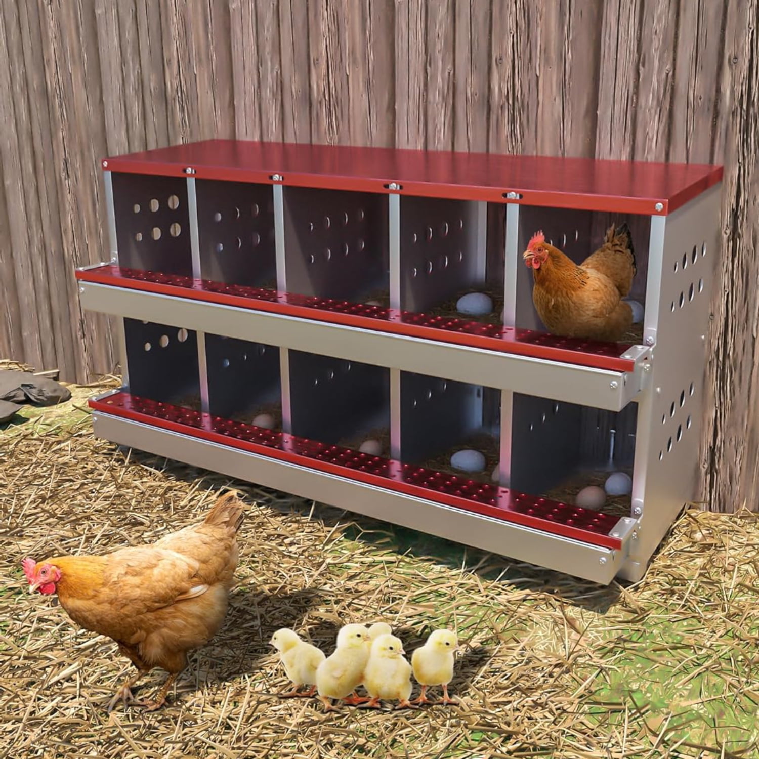 Emorefun Chicken Coop Nesting Boxes with Compartments, Roll Away ...