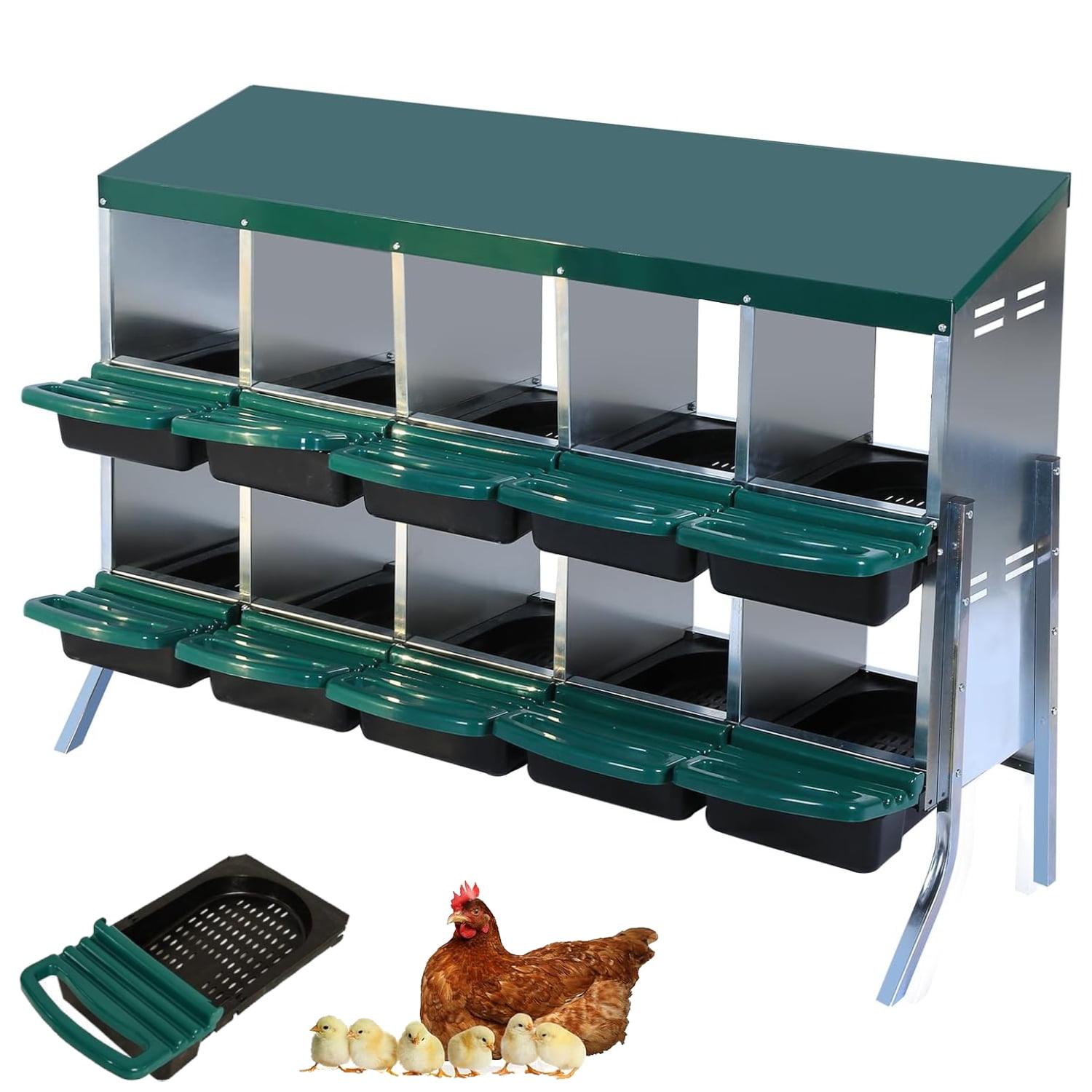 Emorefun Chicken Nesting Boxes W/Stand, 10 Compartment Metal Chicken ...