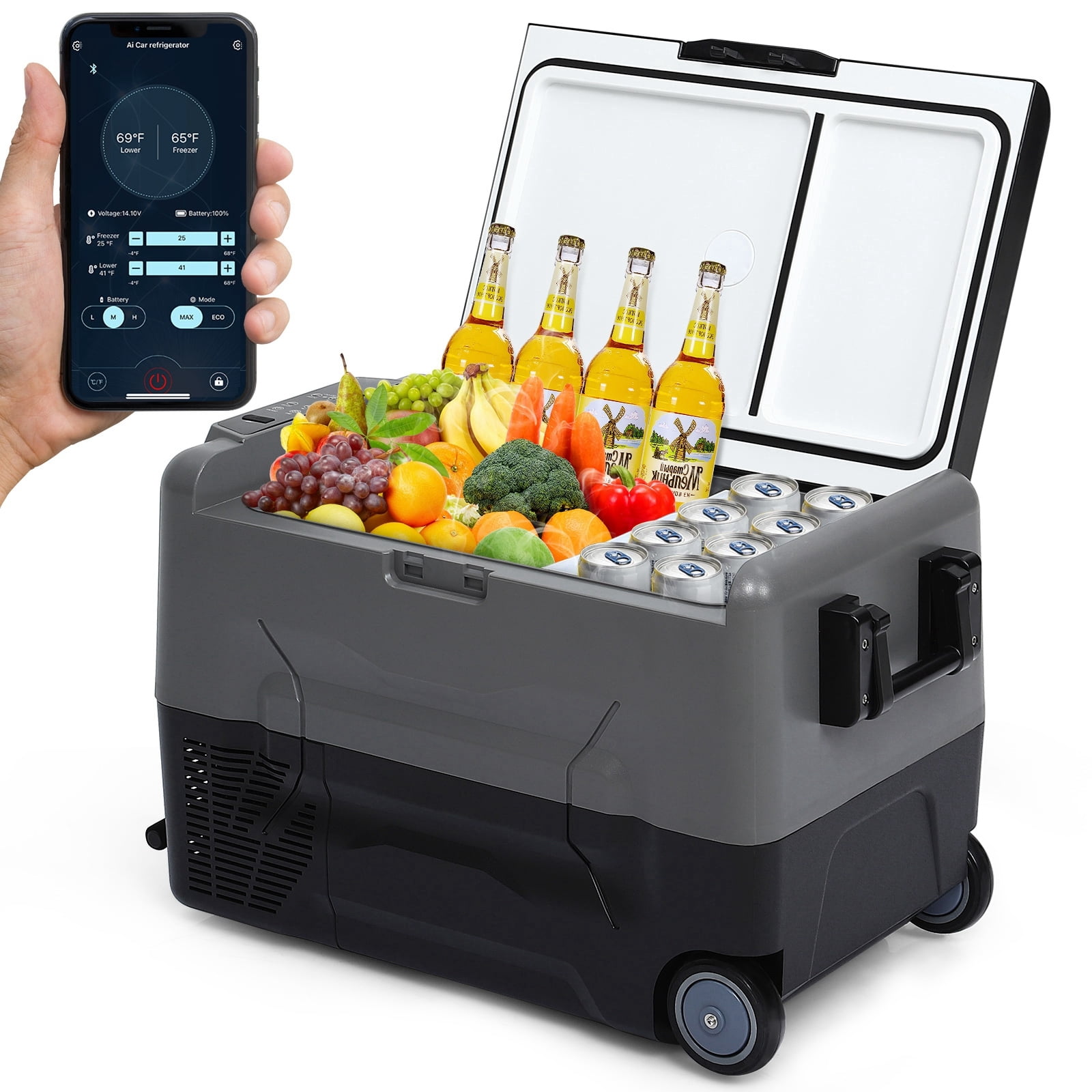 Emorefun Dual Zone Car Refrigerator 58QT with Wheels, AC/DC Powered ...