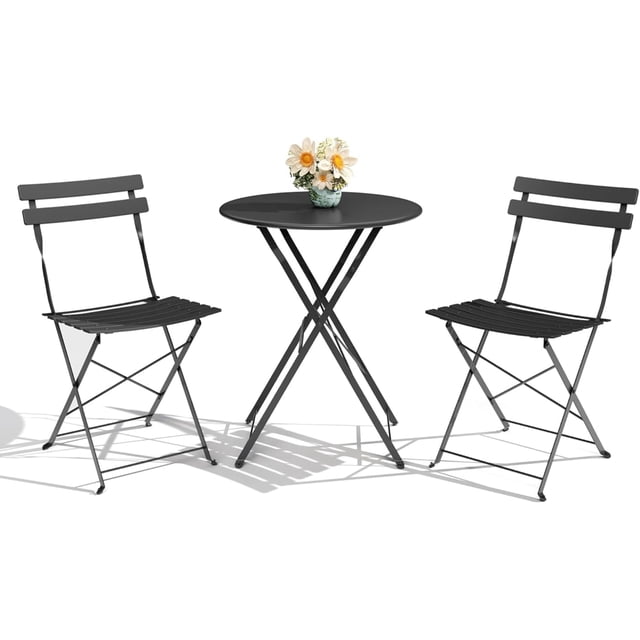 Emorefun Foldable Patio Set, 3 Piece Small Bistro Set with Round Table ...