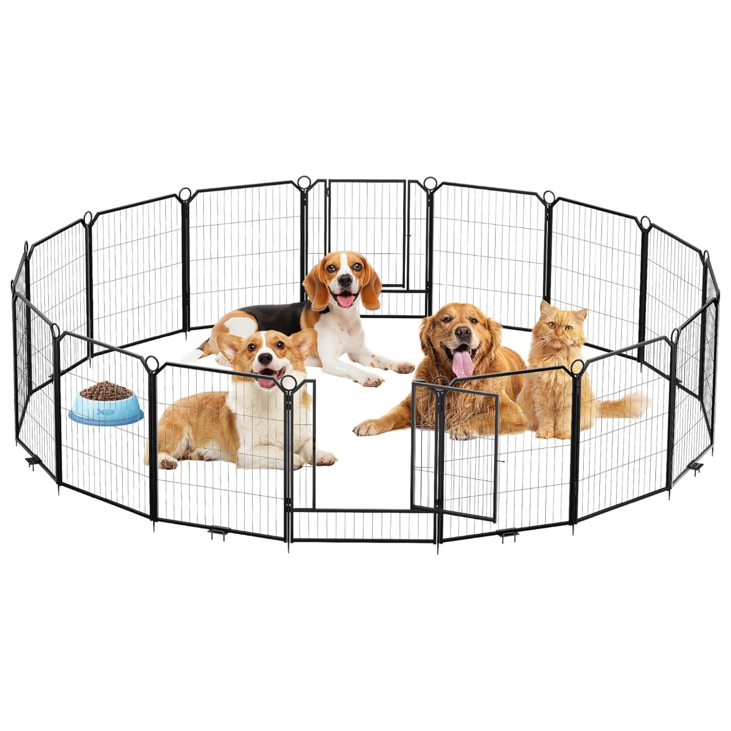 Emorefun Metal Fence Panels, 16 Panels Portable Dog Playpen with Gate ...