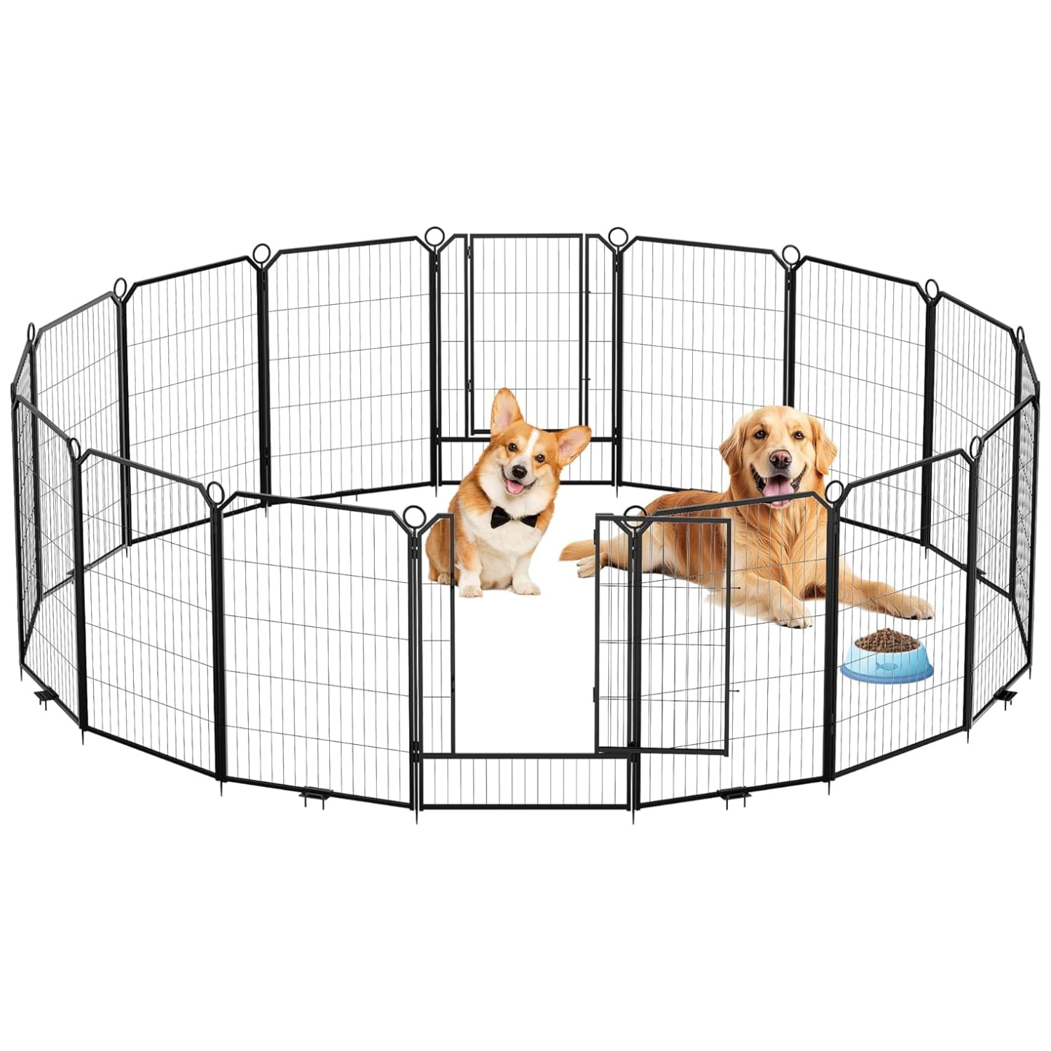 Emorefun Metal Fence Panels, 16 Panels Portable Dog Playpen with Gate ...
