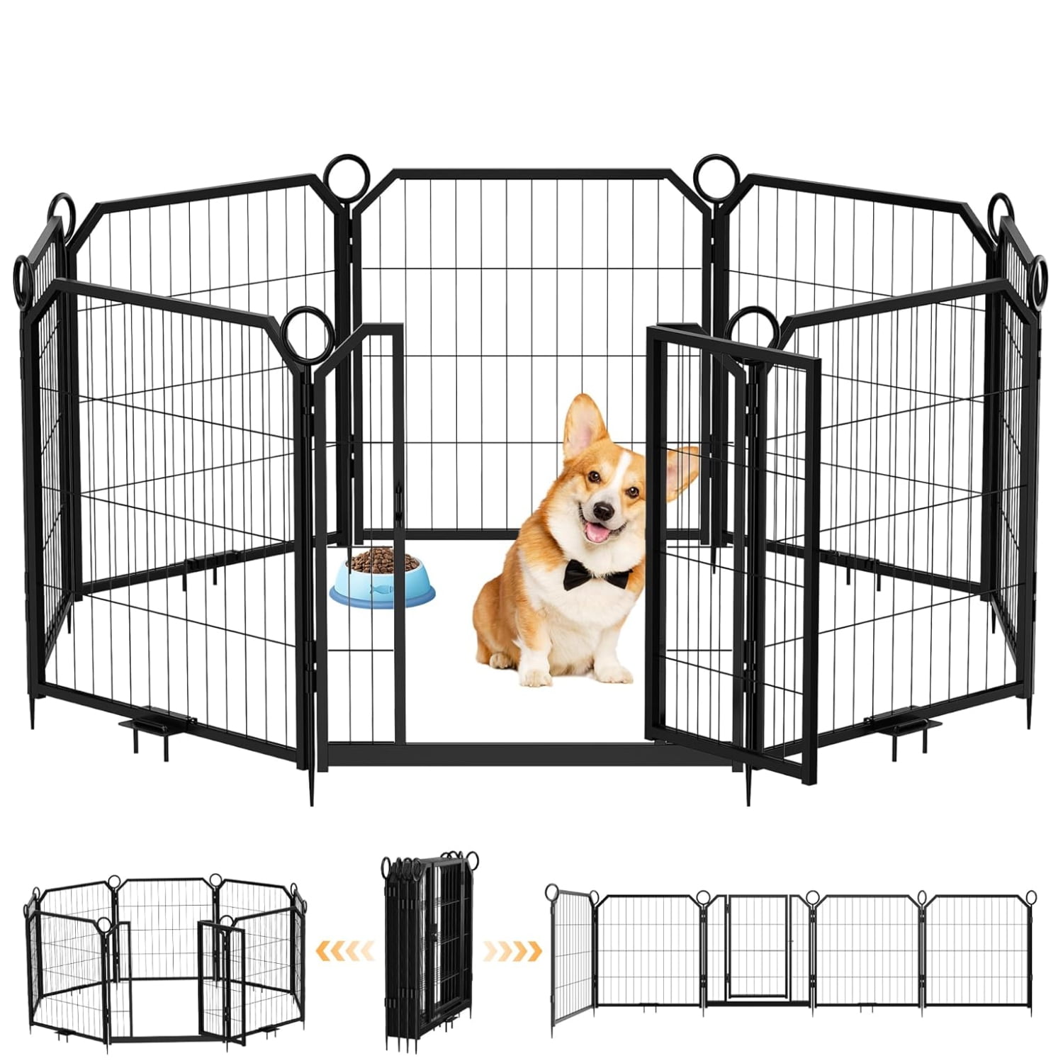 Emorefun Metal Fence Panels, 8 Panels Portable Dog Playpen with Gate ...