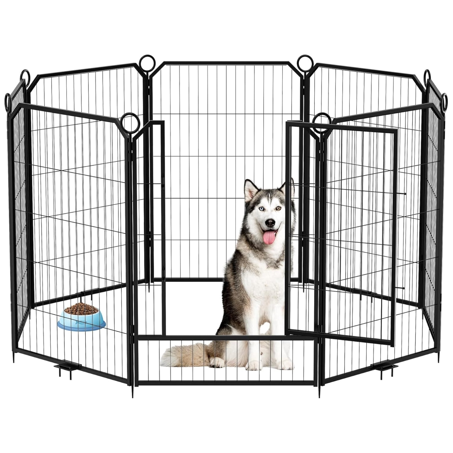 Emorefun Metal Fence Panels, 8 Panels Portable Dog Playpen with Gate ...