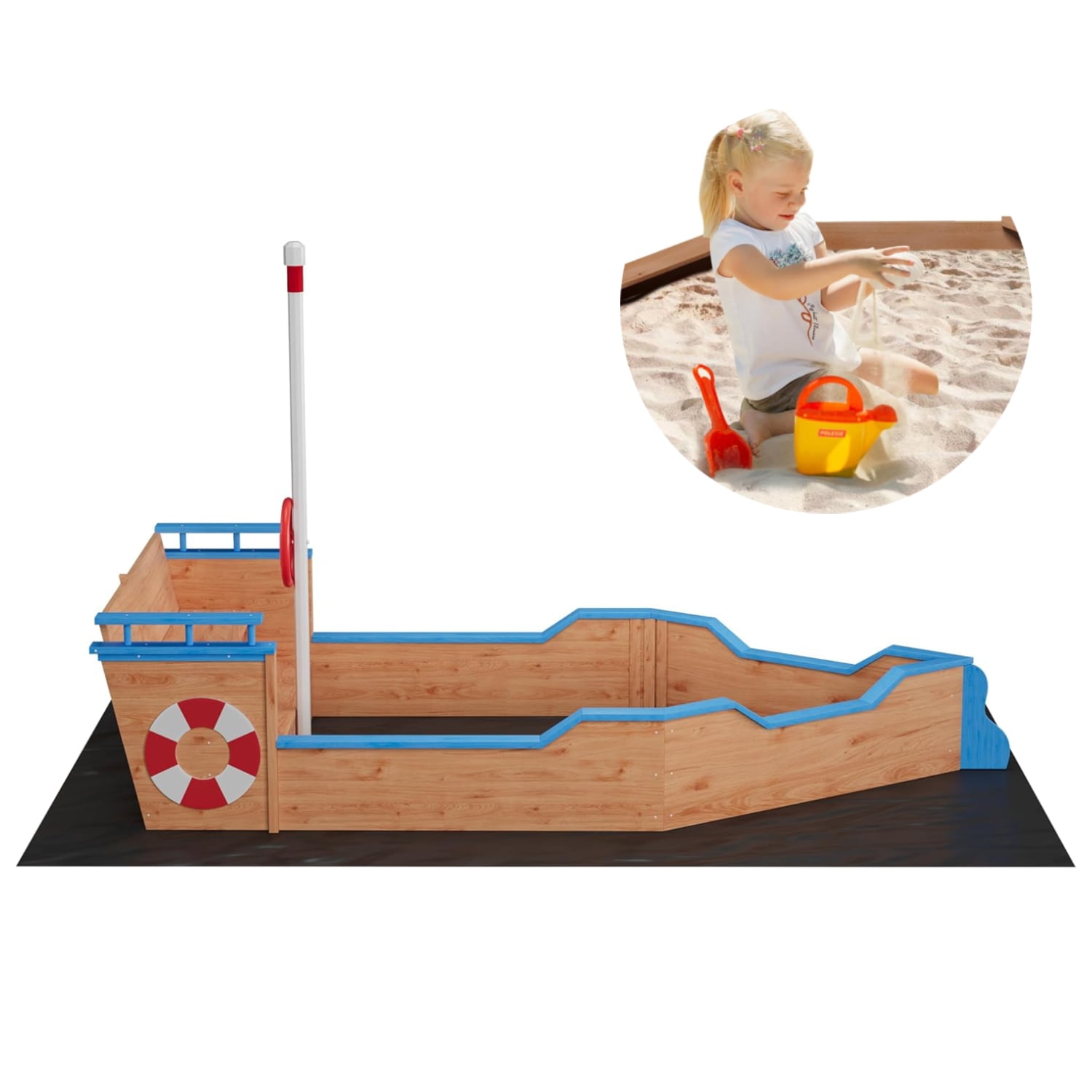 Emorefun Outdoor Sandbox, Pirate Ship Wooden Sand Pit with 2 Bench ...