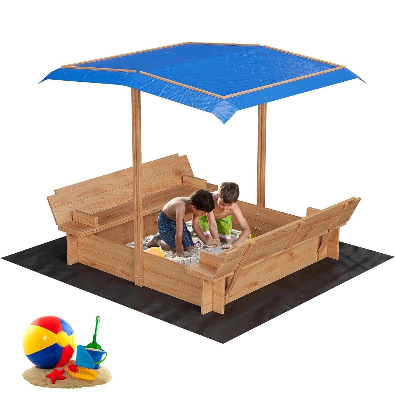 Emorefun Outdoor Sandbox with Lid, 47" x 47" Large Sand Box W ...