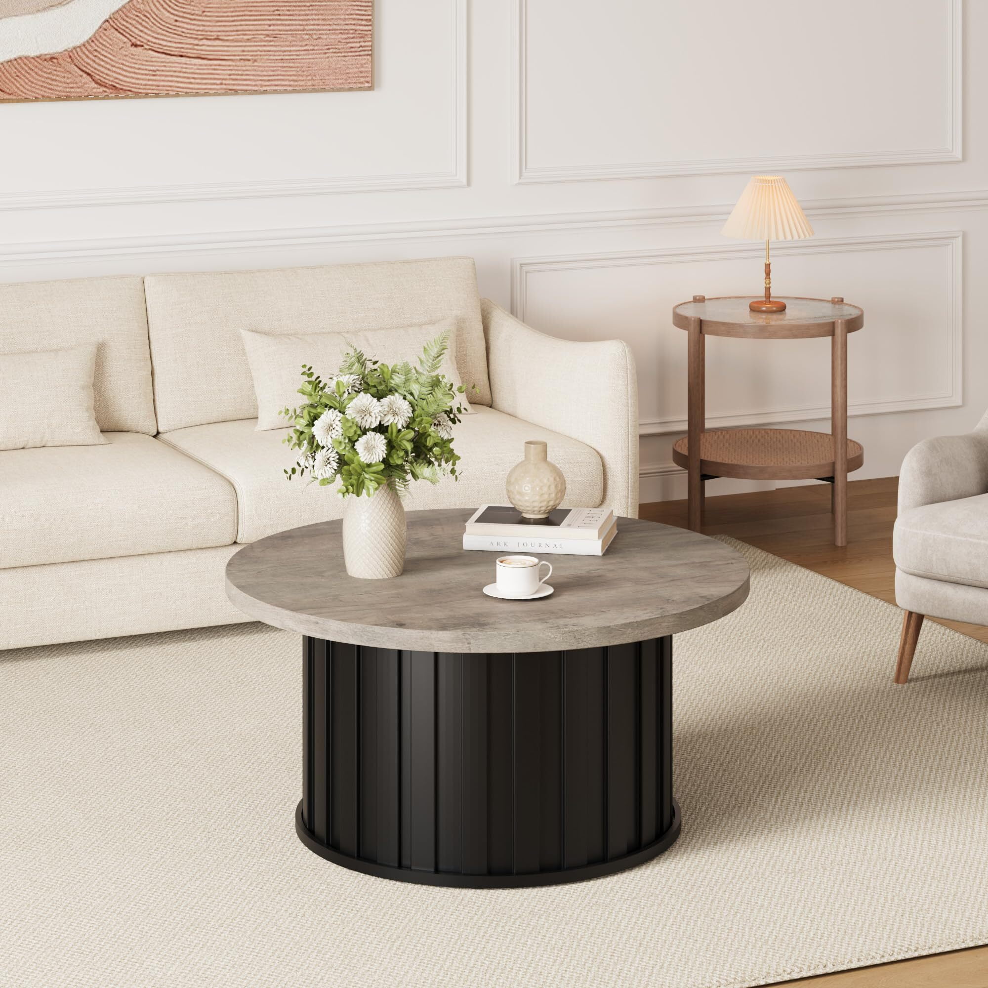 Emorefun Small Coffee Table, Round Center Table with Metal Base for ...