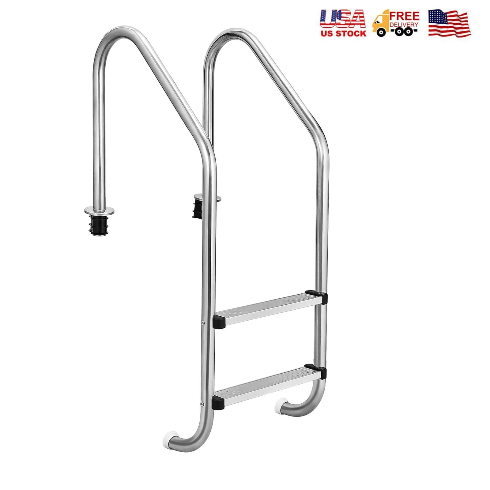 Emorefun Stainless Steel 2-Step Swimming Pool Ladder In-Ground W/ Anti ...