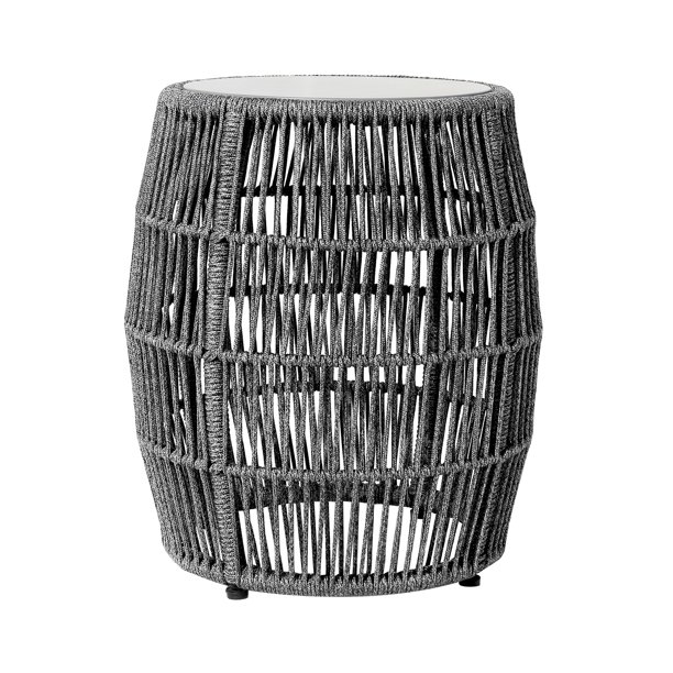 Emory Indoor Outdoor Garden Stool End Table in Gray Rope and Gray Stone ...