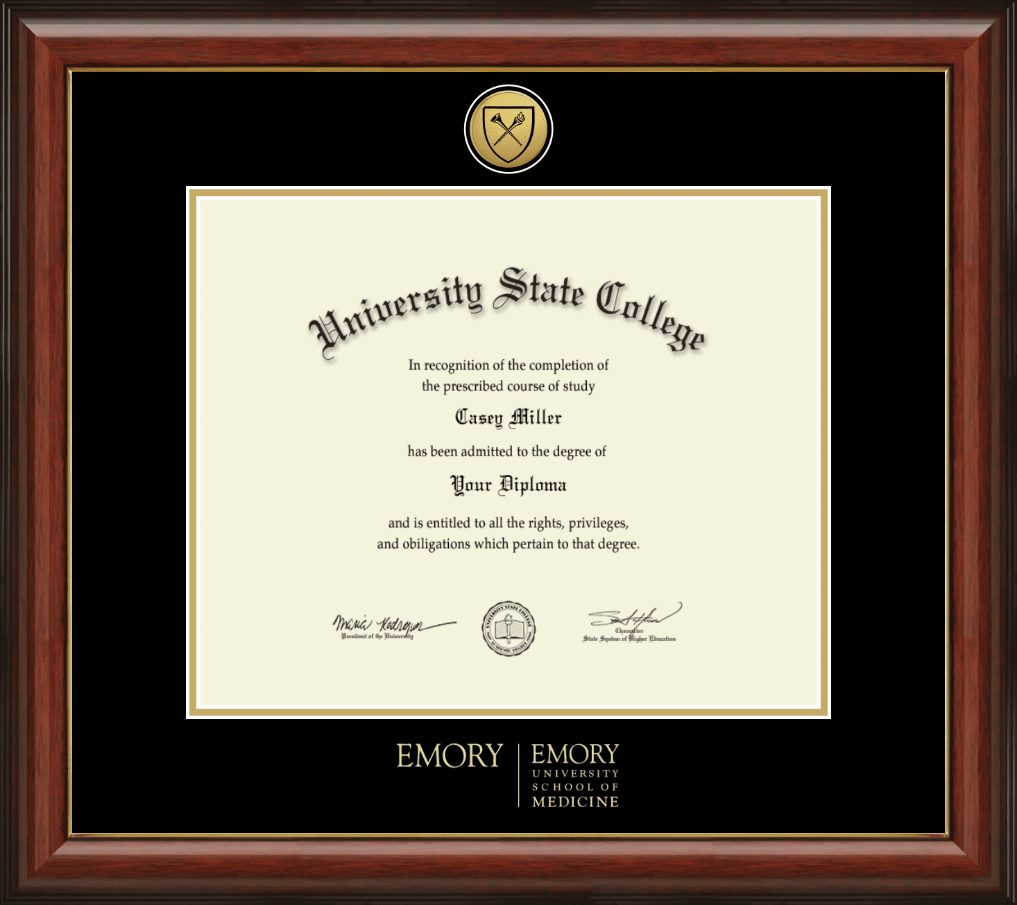 Emory University School of Medicine Diploma Frame, Document Size 17" x ...