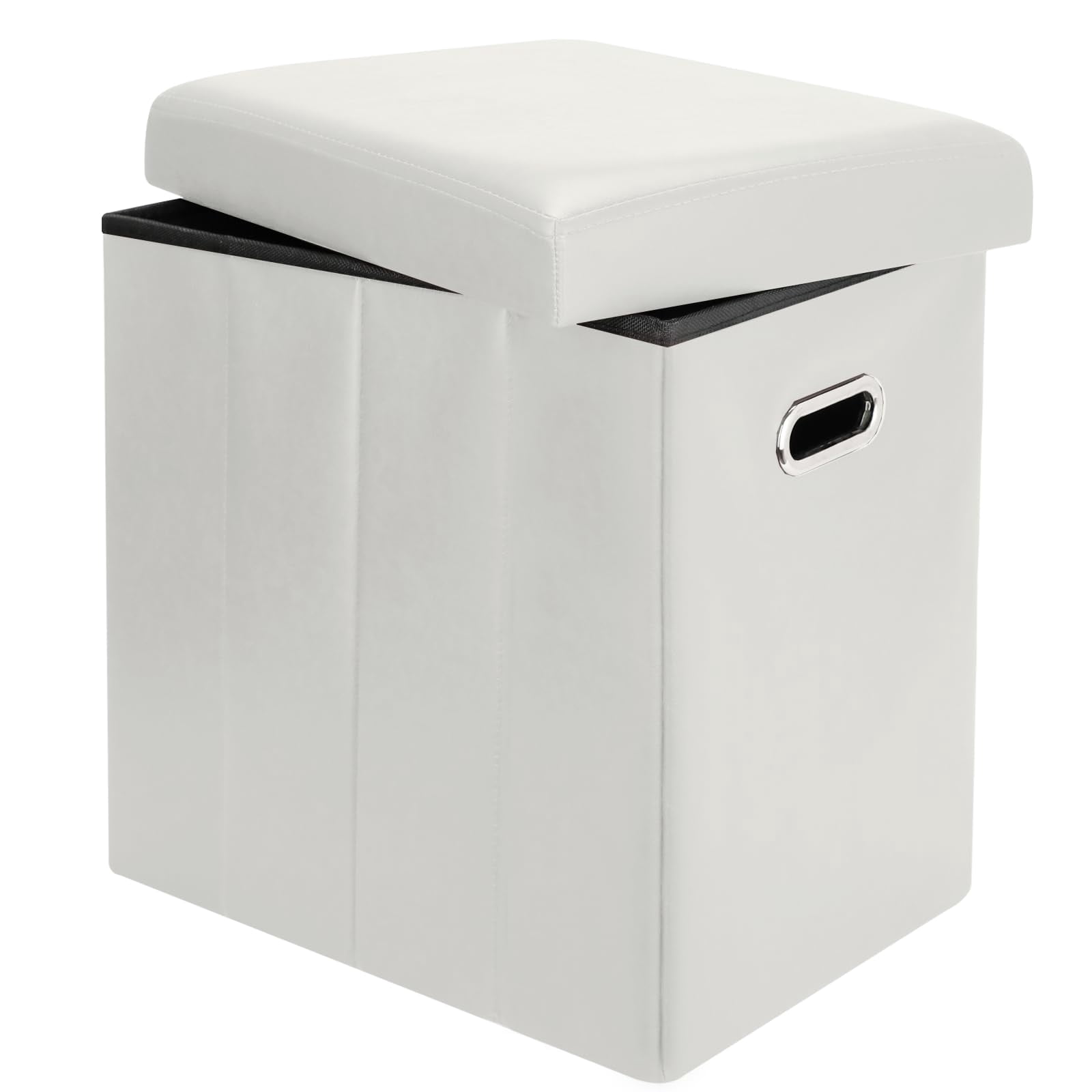 Emosoon Tall Ottoman with Storage, Faux Leather Collapsible Slim ...