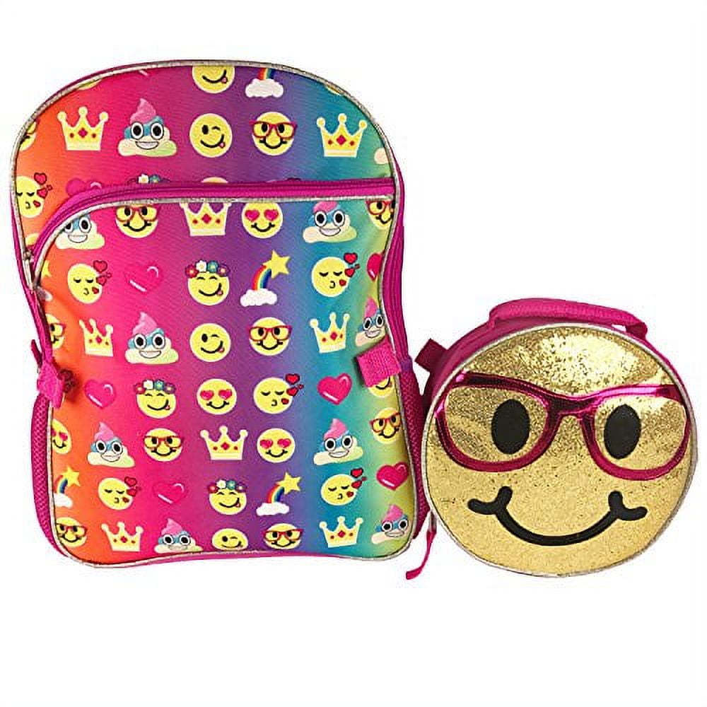 "Emoticon 16"" Sequin Backpack with Attached Lunch Box for School Kids ...