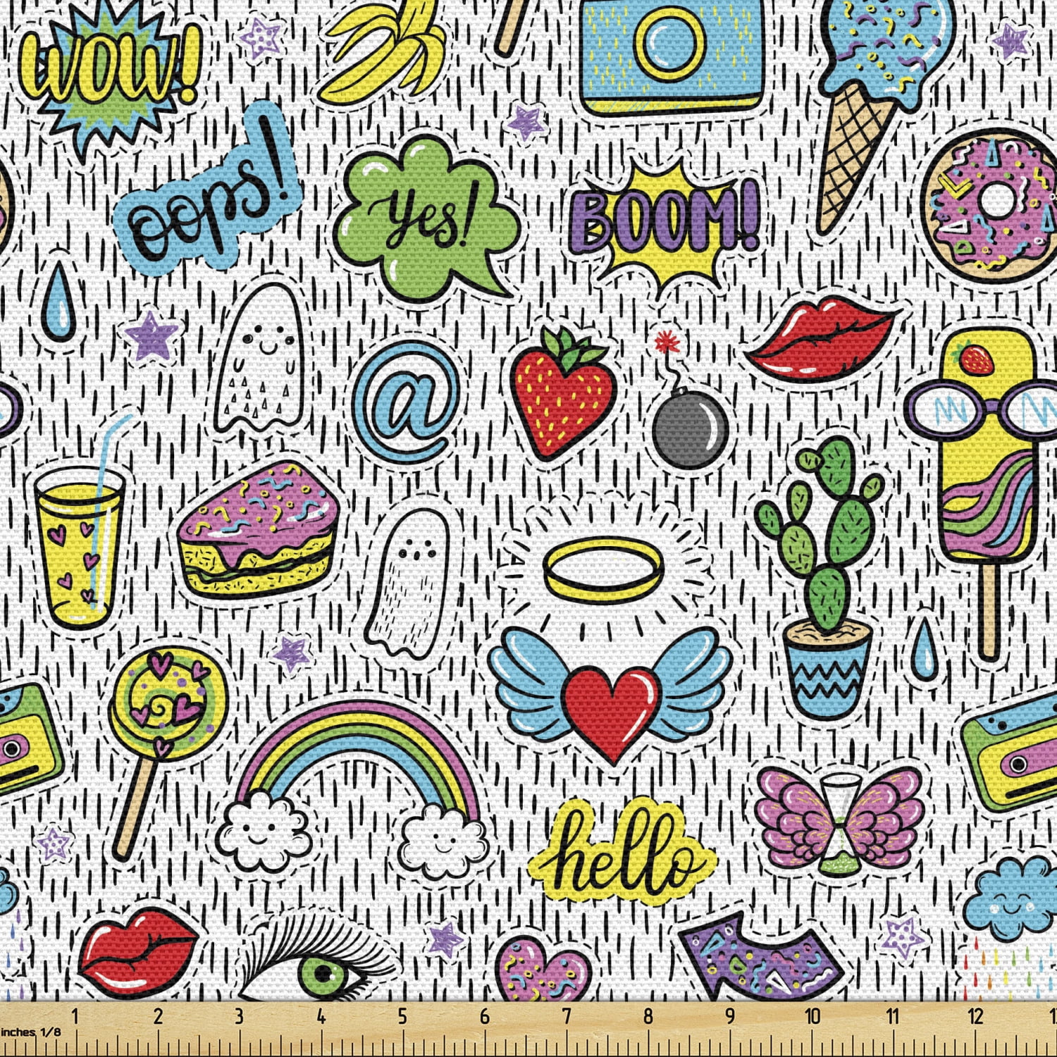 Ambesonne Retro Fabric by the Yard Upholstery, Pop Art Cartoon Pattern ...