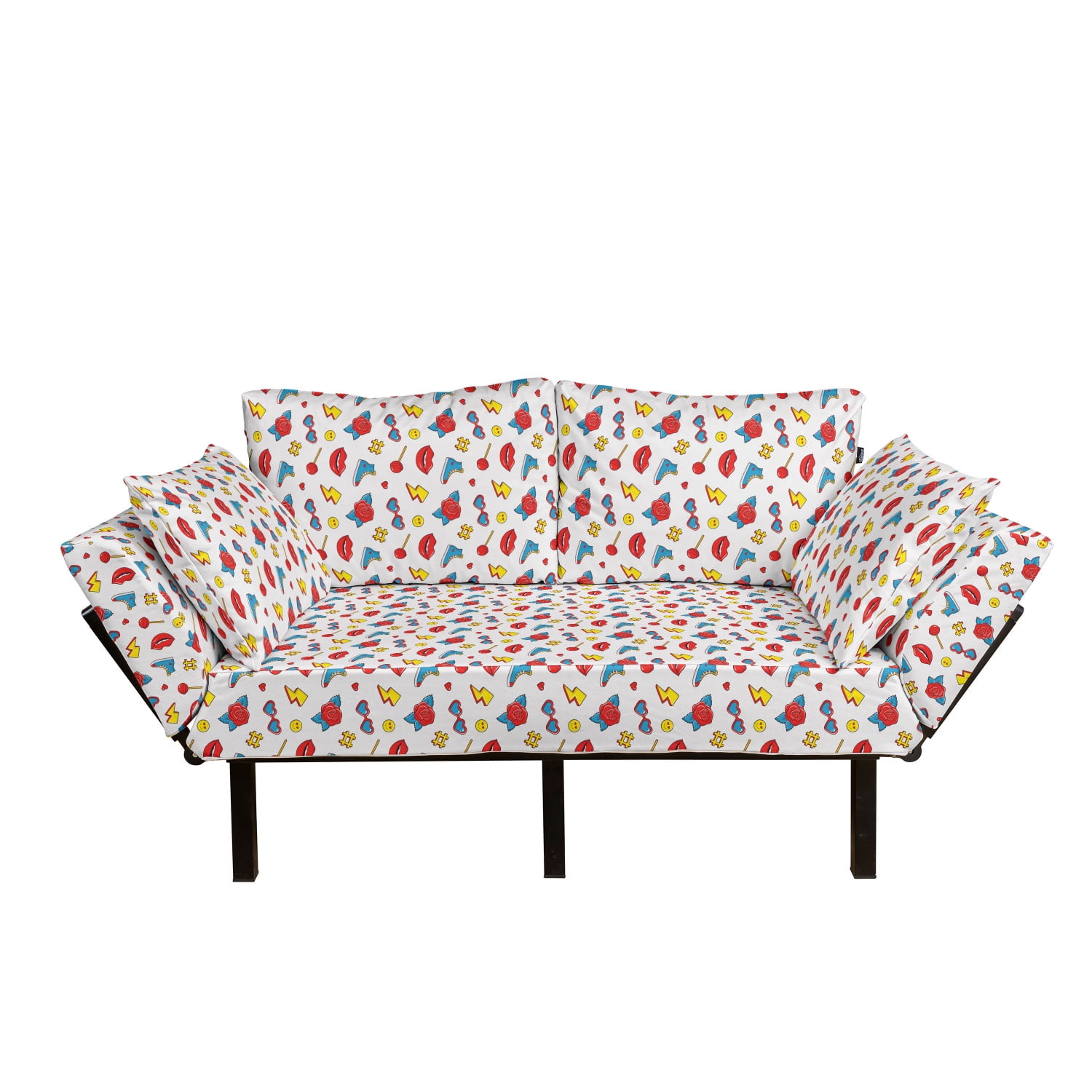 Emoticon Futon Couch, Hipster Pop Art Theme 90s Fashion Comic Book ...