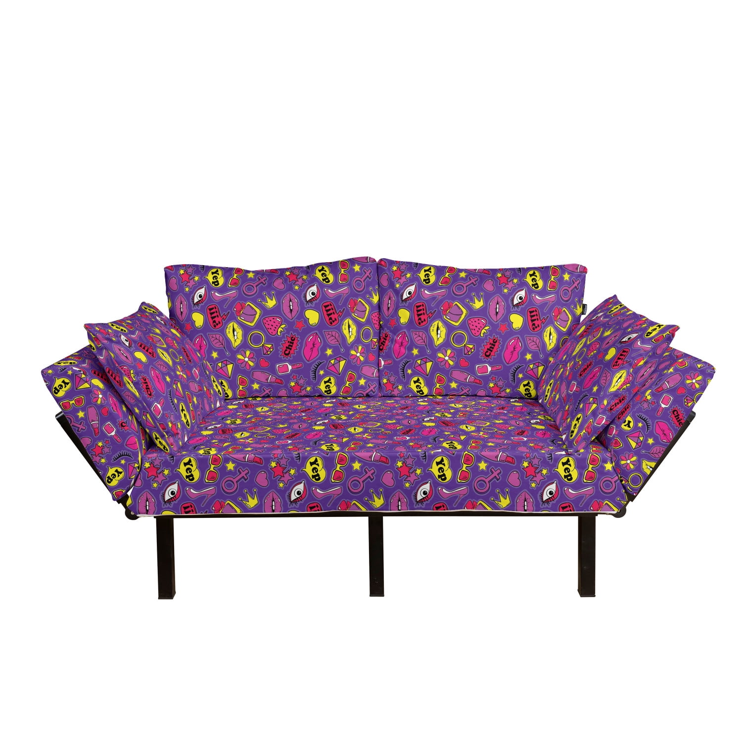 Emoticon Futon Couch, Nineties Comic Book Style for Women with ...
