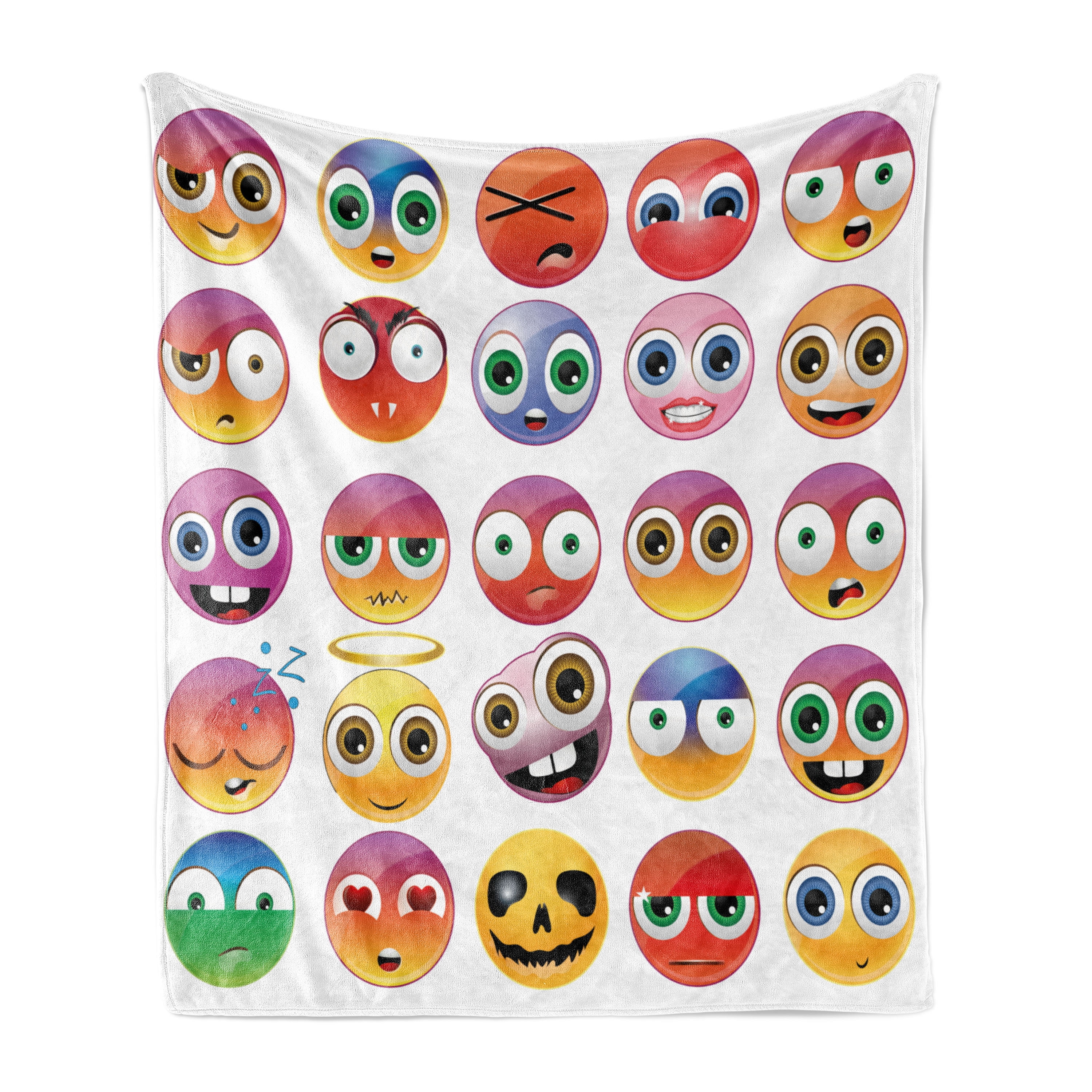 Emoticon Soft Flannel Fleece Blanket, Rainbow Colored Cartoon Smiling ...