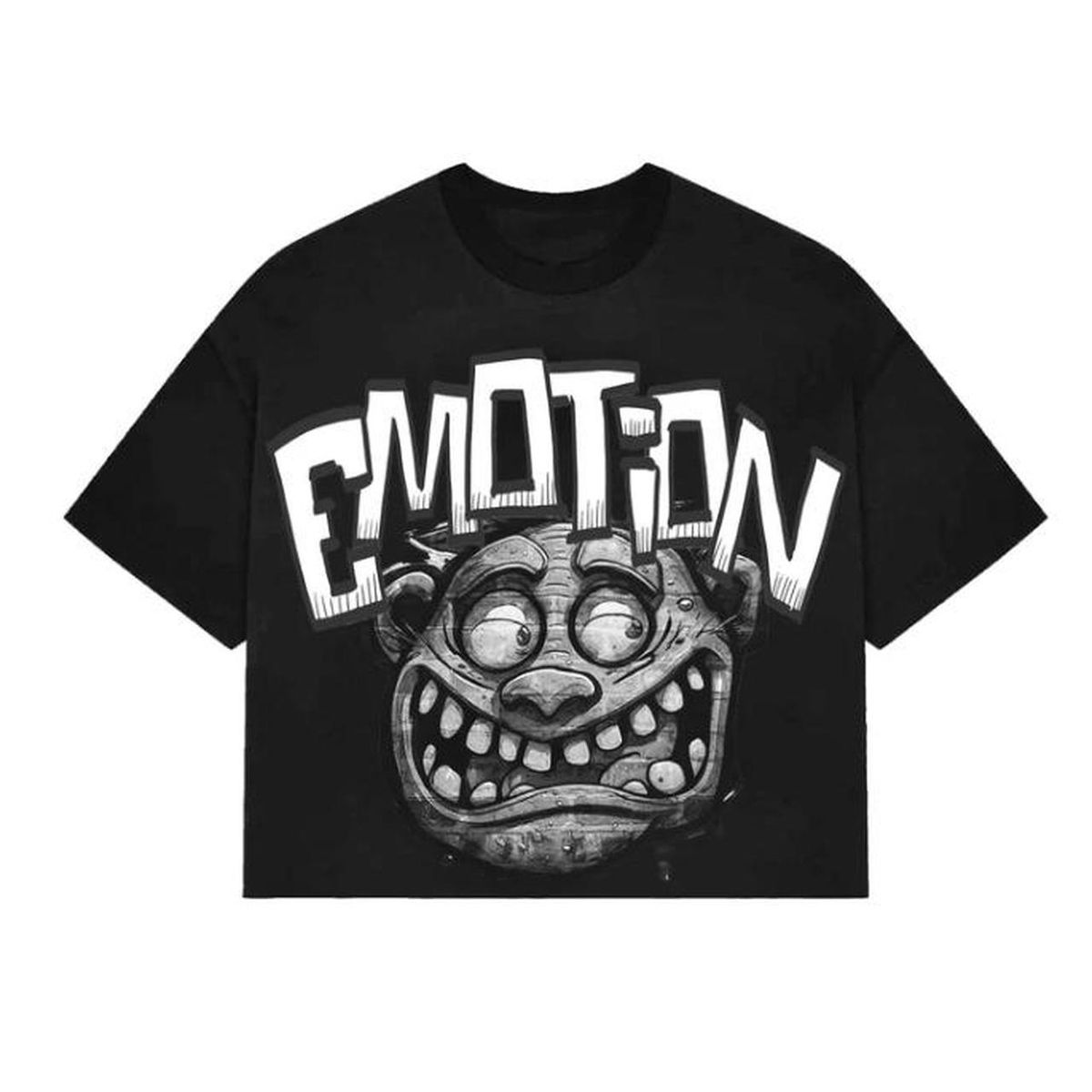 Emotion Graphic Tee with Distorted Cartoon Face Artwork Bold Sketch ...