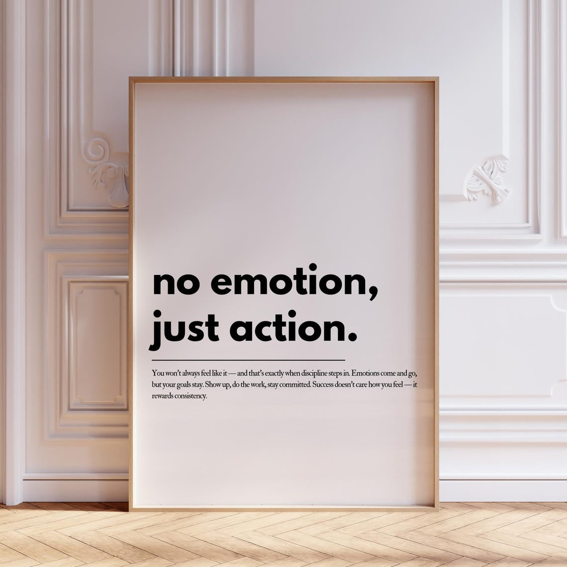 No Emotion Just Action Inspirational Wall Art, Typography Poster ...