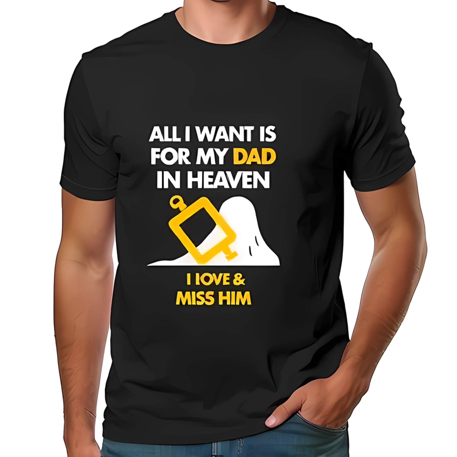Emotional Cotton Short Sleeve T-Shirt for Dad in Heaven - Bold Yellow ...