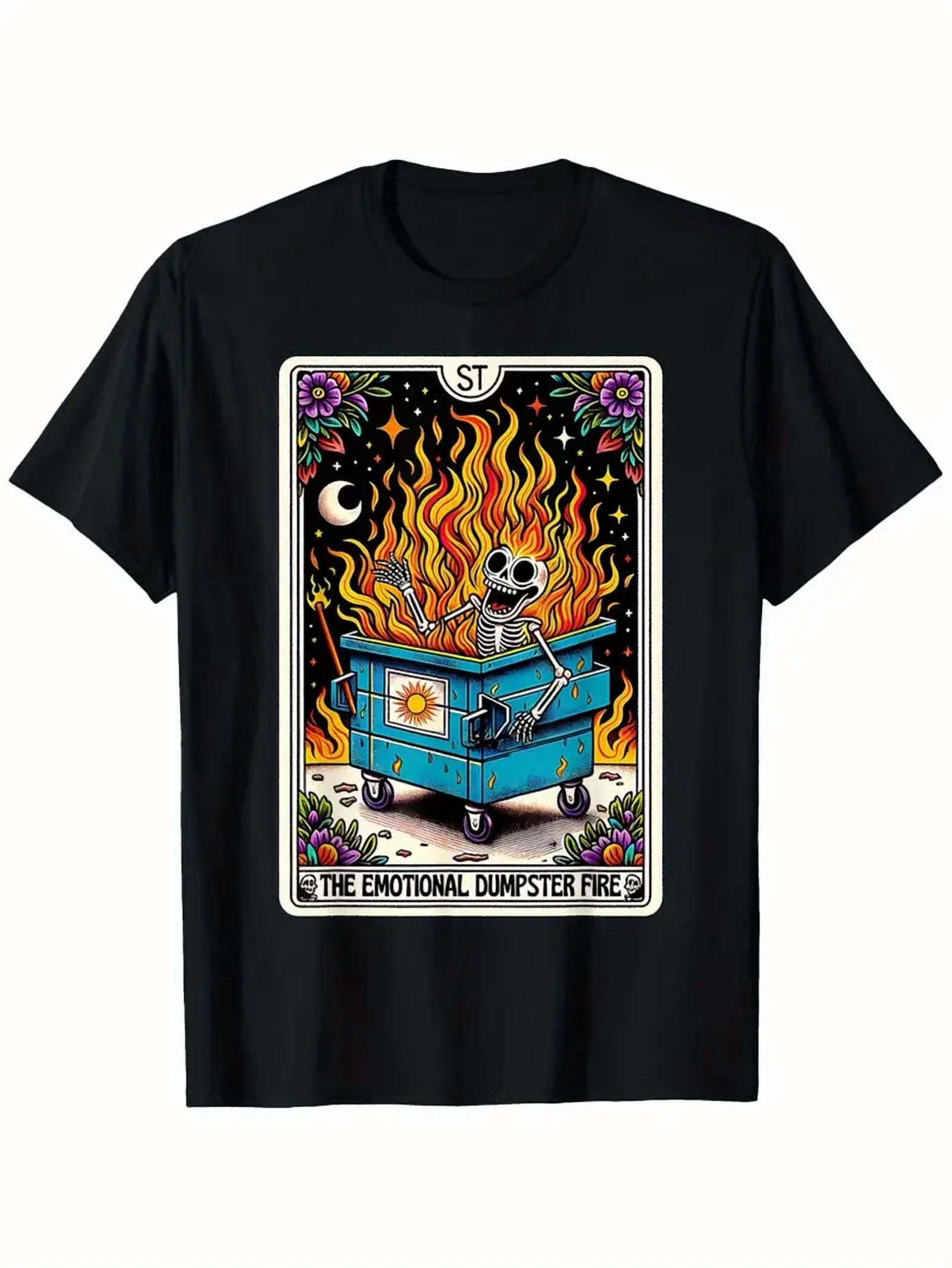 Emotional Dumpster Fire Sarcastic Skeleton Tarot Card T-Shirt - 100% ...