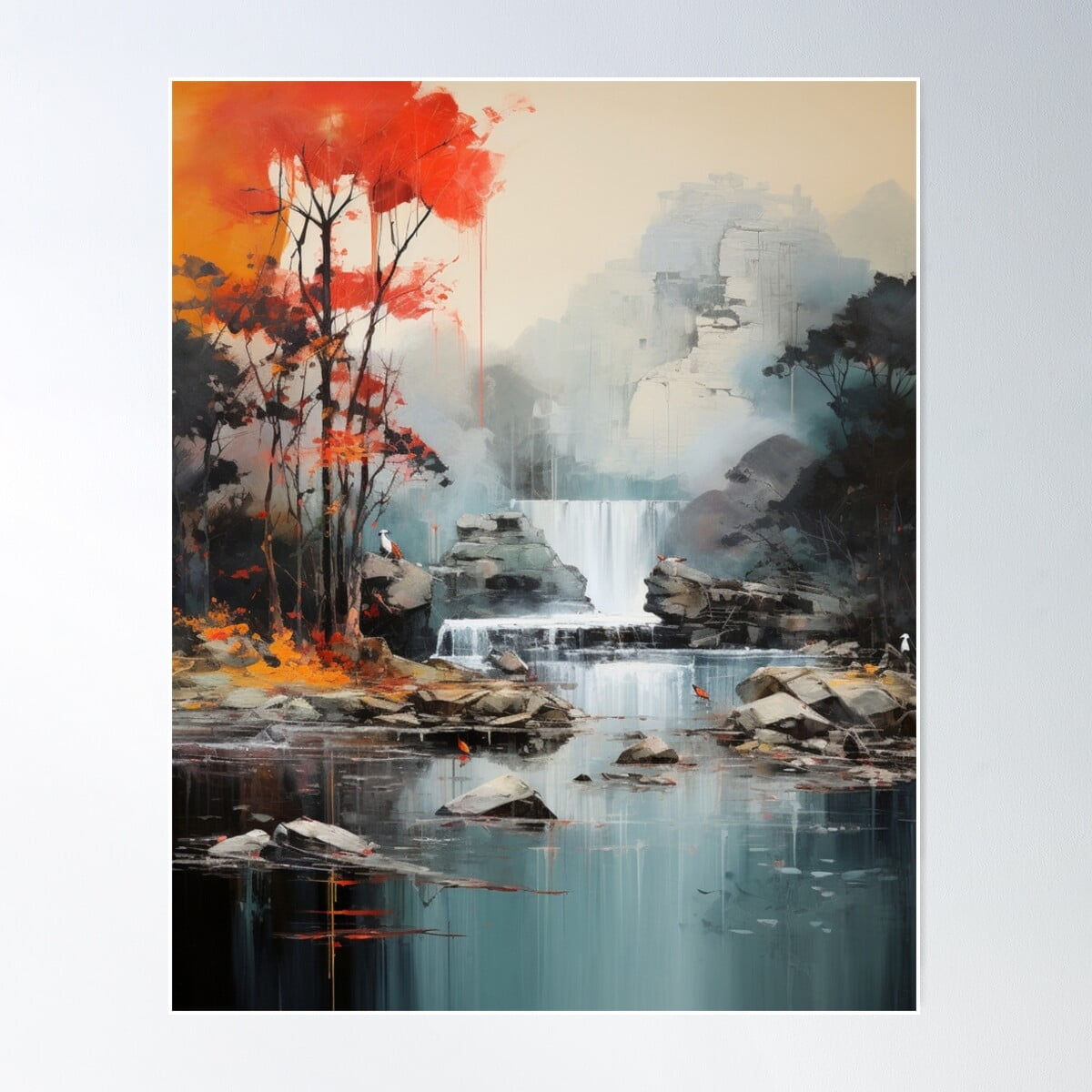 Emotional Resonance: An Abstract Expressionist Waterfall - 11 Poster Wall Art, Modern Wall Decor ...