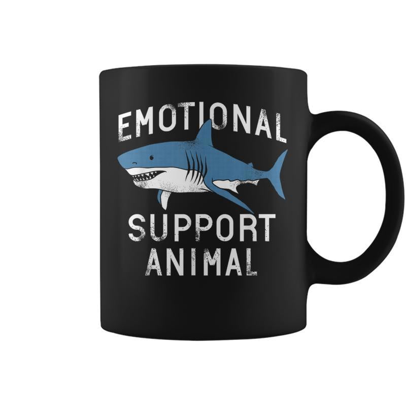 Emotional Support Animal Scary Shark Pun Humor Shark Coffee Mugs ...