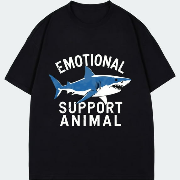 Emotional Support Animal Shark Graphic T-Shirt Black Men Women Casual ...
