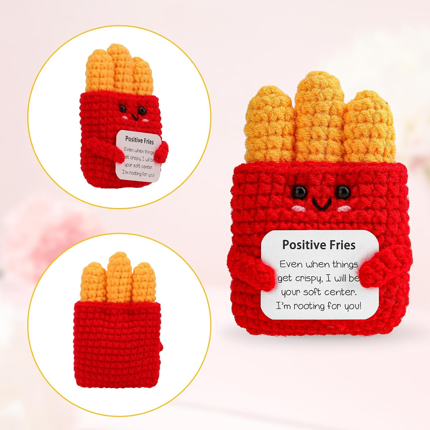 Emotional Support Crochet Positive Fries Gift: 3.15in Handmade Knitted ...