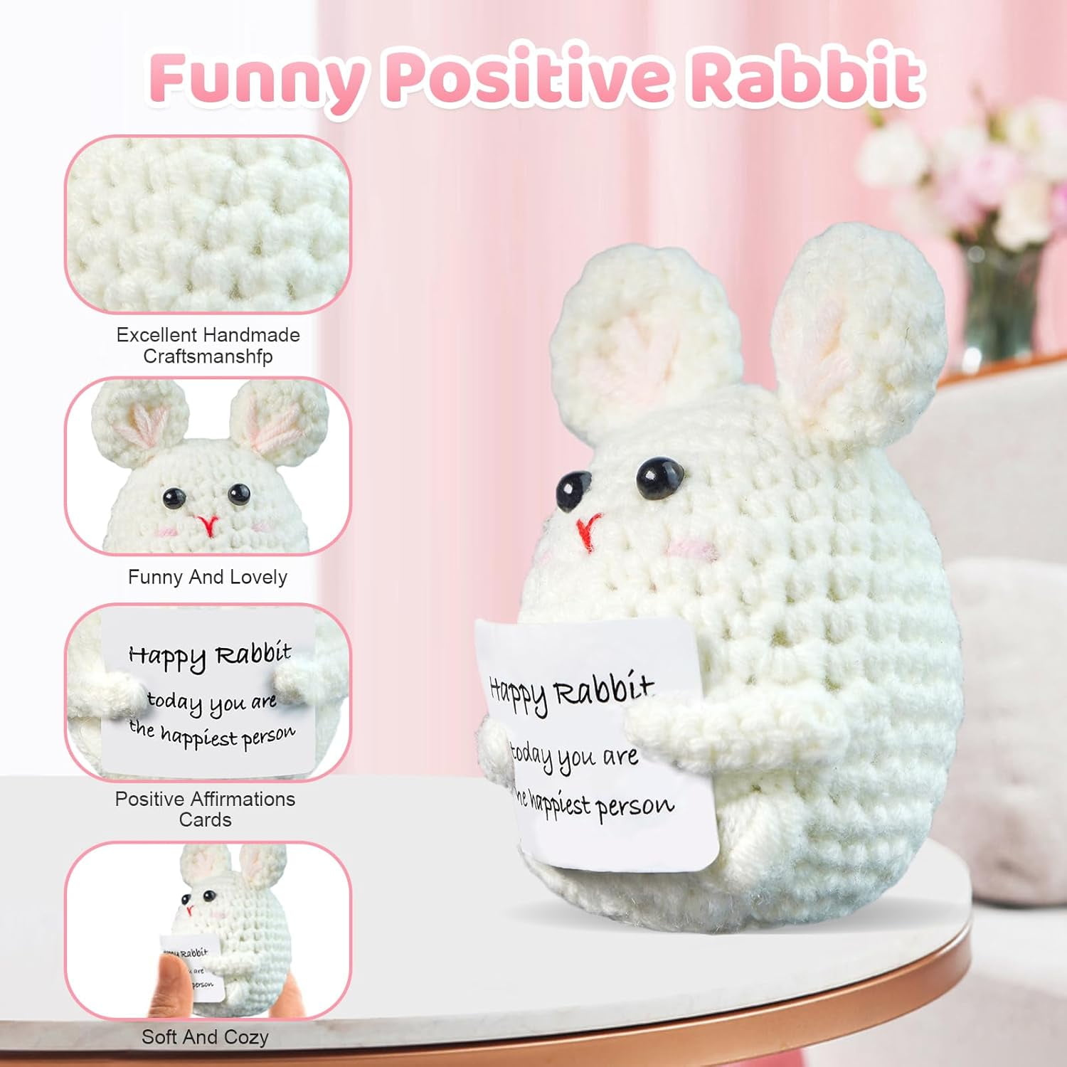 Emotional Support Crochet Rabbit, Positive Crochet Animals Doll, 3.15in ...