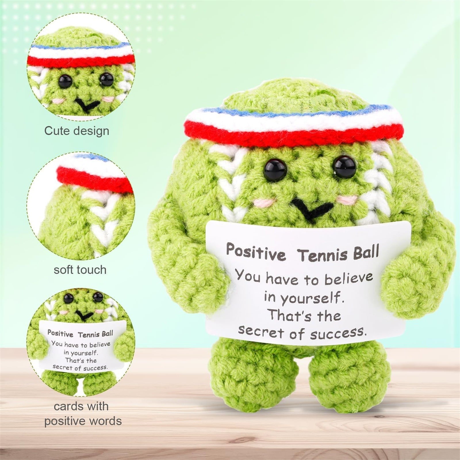 Emotional Support Crochet Tennis Ball, Positive Crochet Plush, Cute ...