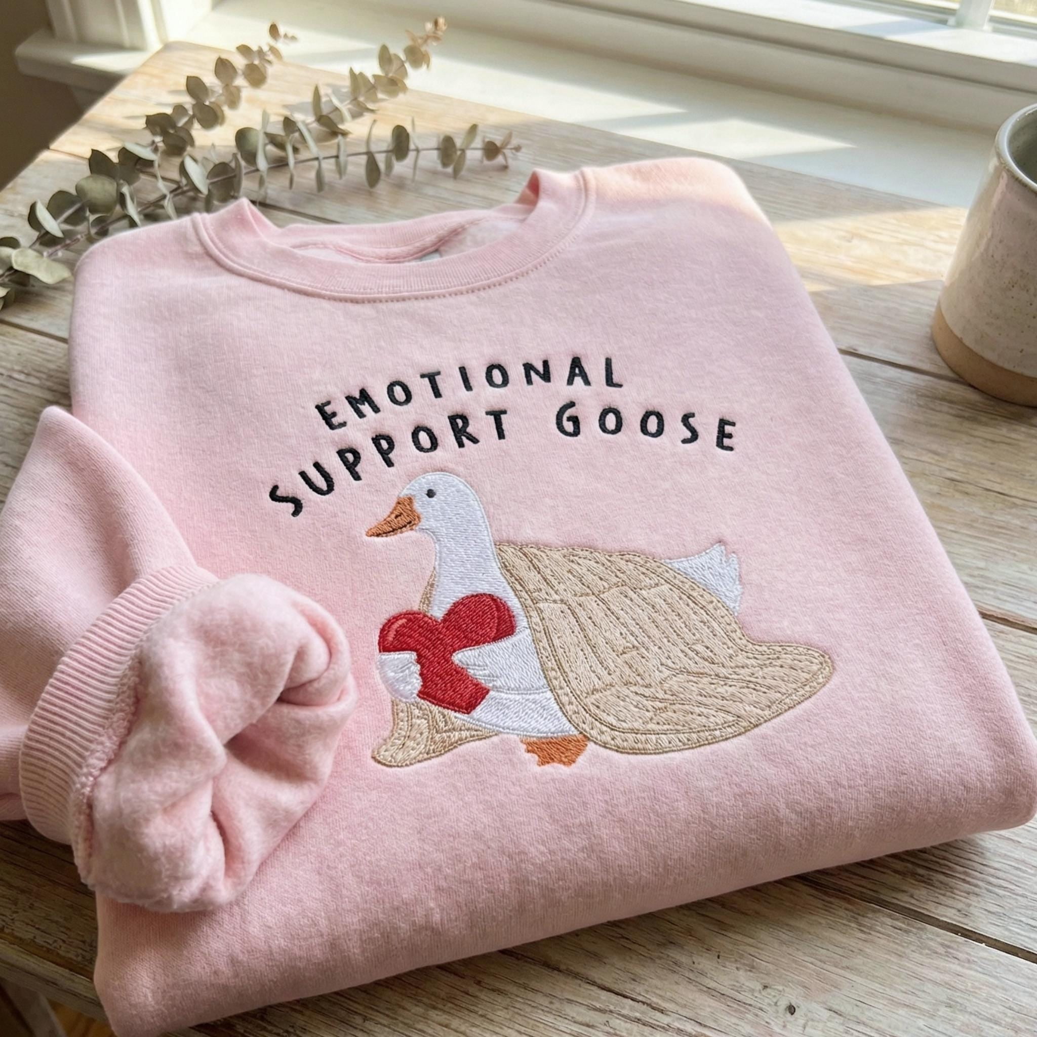 Emotional Support Goose Valentine's Embroidered Sweatshirt, Anniversary ...