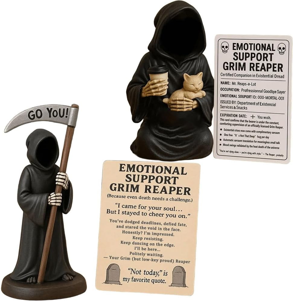 Emotional Support Grim Reaper Figurine, Black Robe Spooky Resin ...