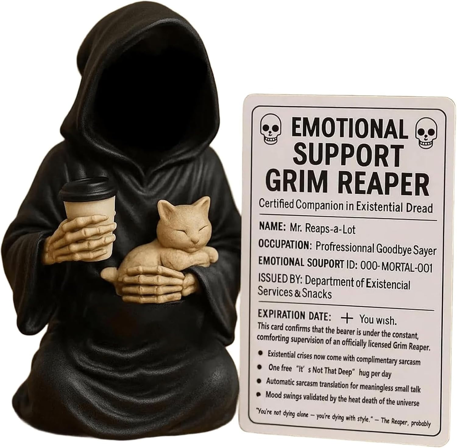 Emotional Support Grim Reaper Figurine, Statue of The Grim Reaper Holding Coffee,Resin Gothic ...