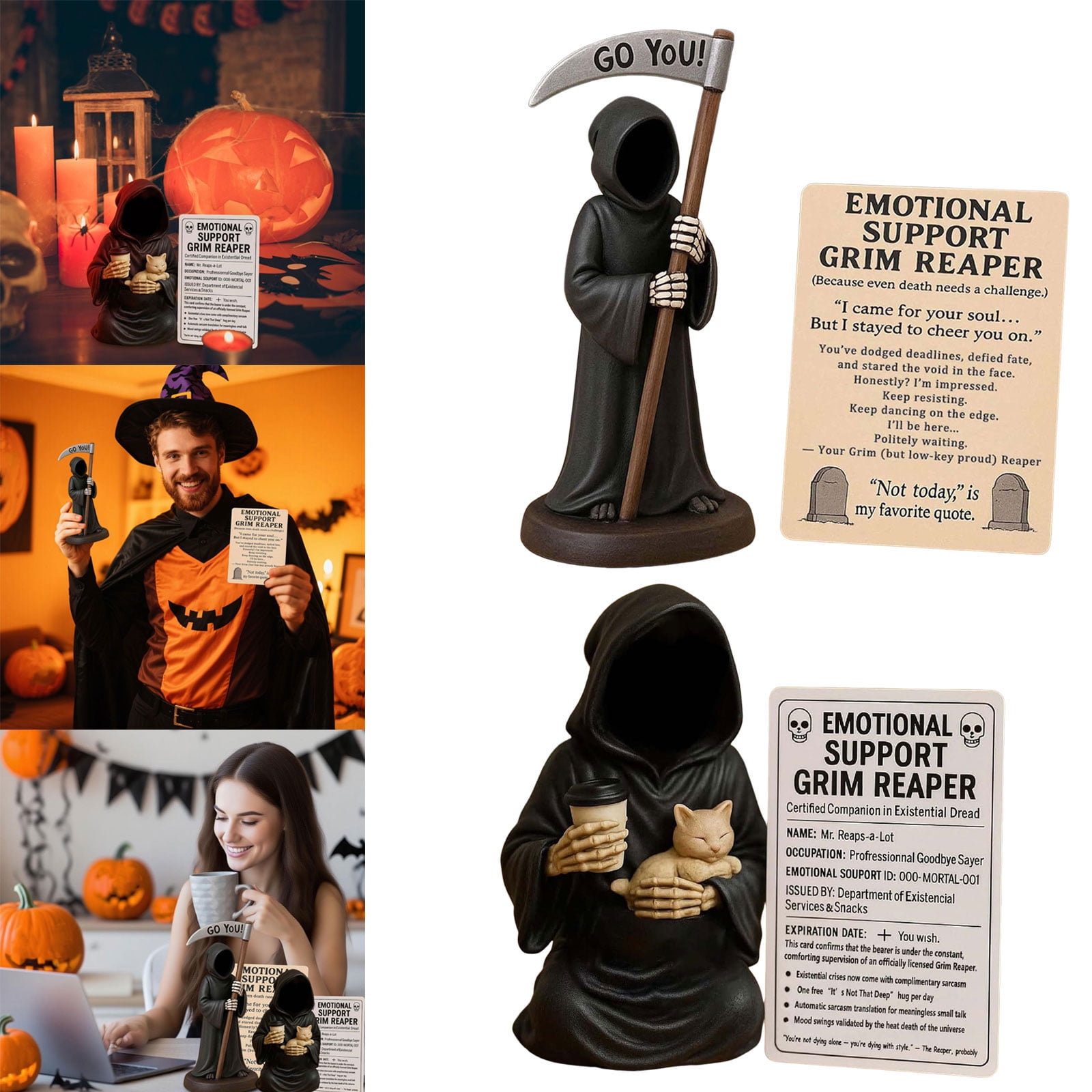 Emotional Support Grim Reaper Ornament – Featuring Sickle and Death Design, Cold Stern Shape for ...