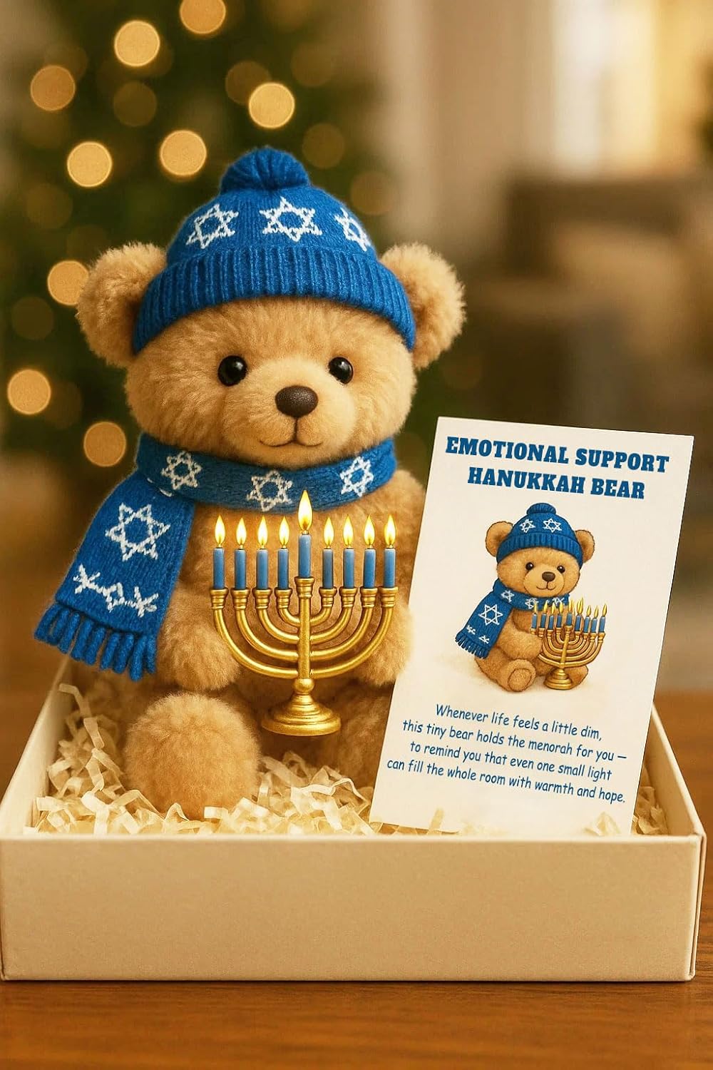 Emotional Support Hanukkah Bear, Mini Bear Bunny Hug Cute Hanukkah Gift ...