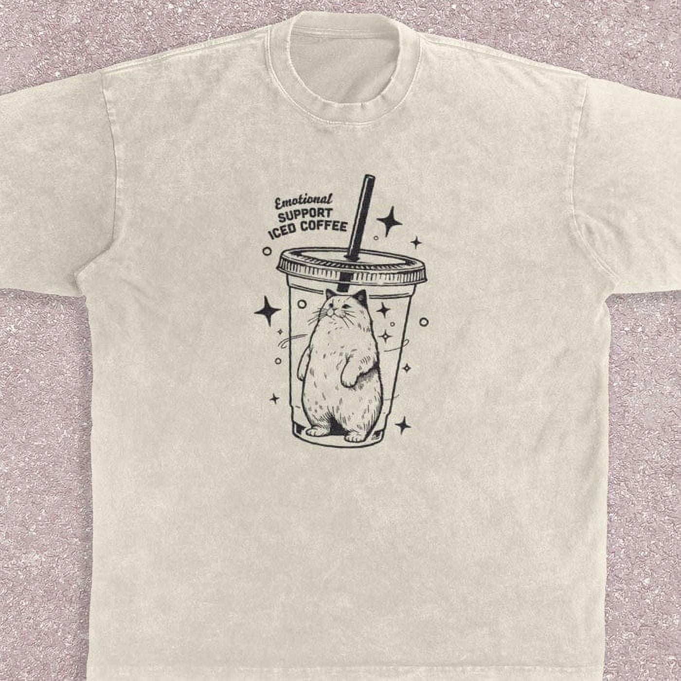 Emotional Support Iced Coffee Cat T-Shirt | Funny Cat Lover Coffee ...