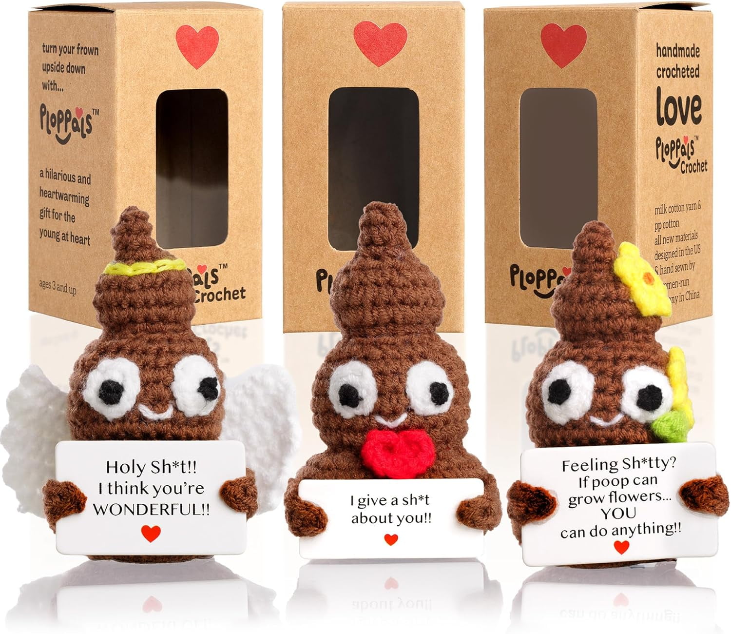 Emotional Support Plush Crochet Poo Set of 3, Handmade Gift-Ready ...