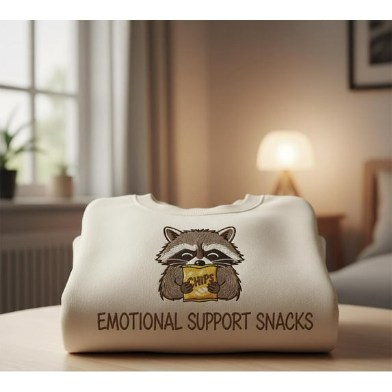 Emotional Support Snacks Sweatshirt Raccoon Embroidery Funny Cozy Gift ...