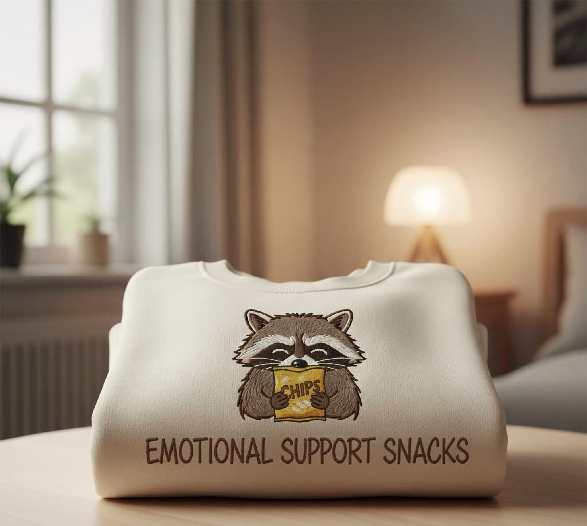 Emotional Support Snacks Sweatshirt Raccoon Embroidery Funny Cozy Gift ...