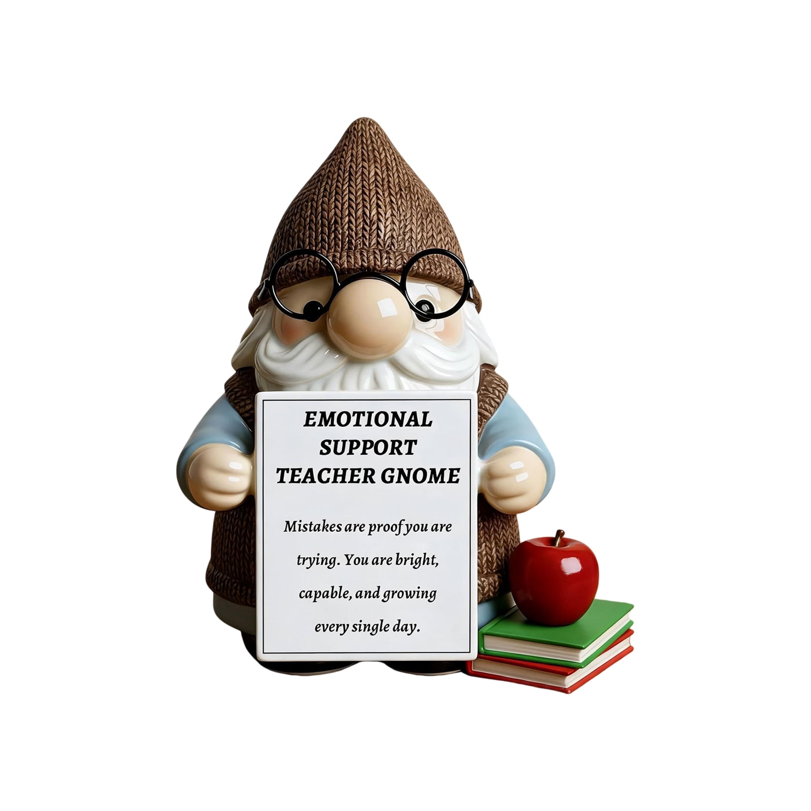 Emotional Support Teacher Gnome Collectible, Knit-Textured Ceramic ...