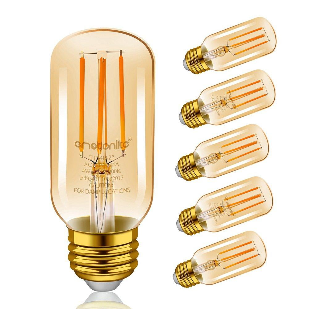 Emotionlite LED Light Bulbs, E26 Dimmable Vintage Edison Tubular Bulb, 40W Equivalent, Amber ...
