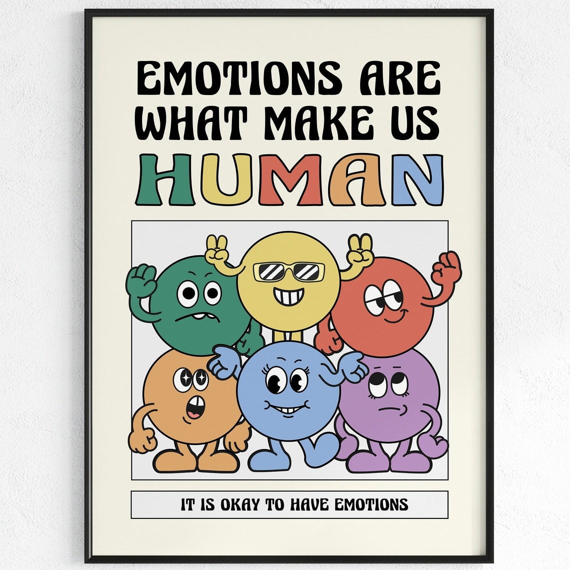 Emotions Make Us Human Poster, Retro Motivation Poster Home Office ...