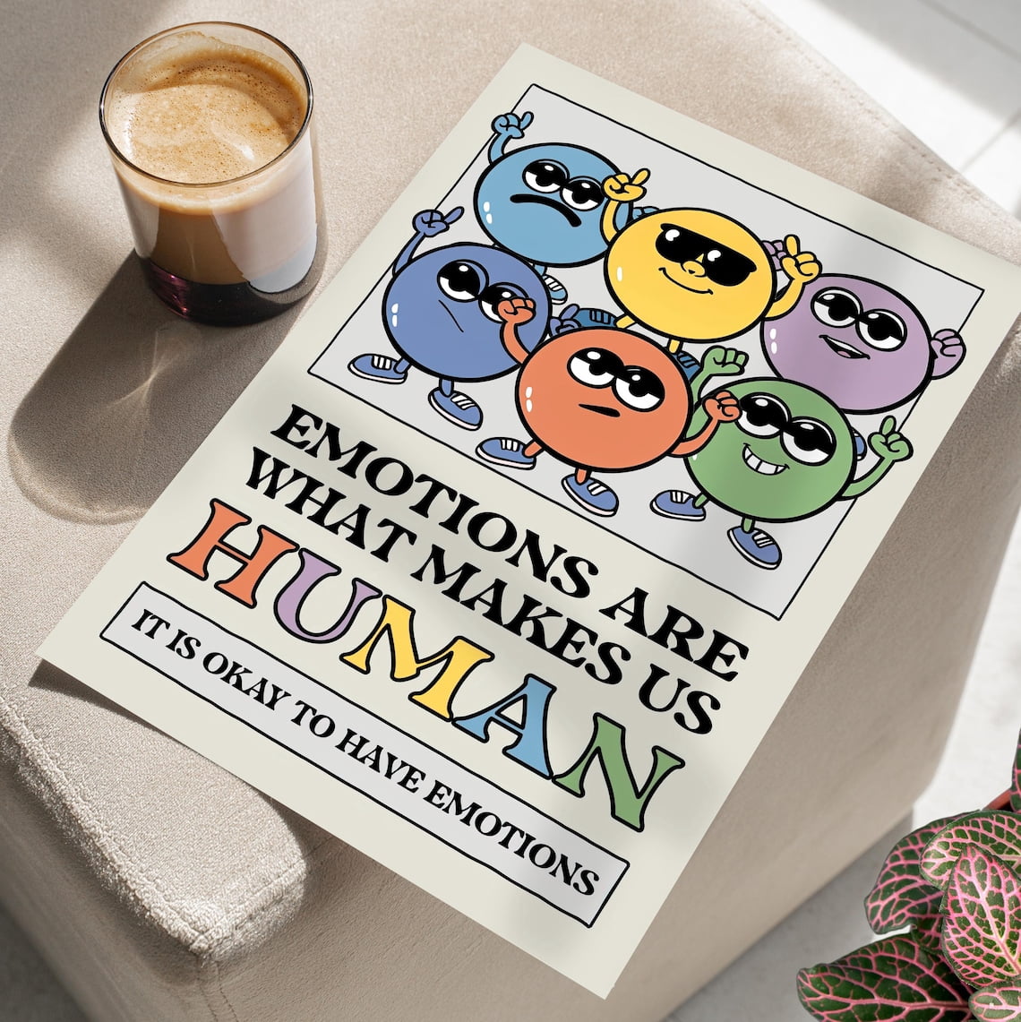 Emotions Make Us Human Retro Cute Cartoon Drawing Motivational ...