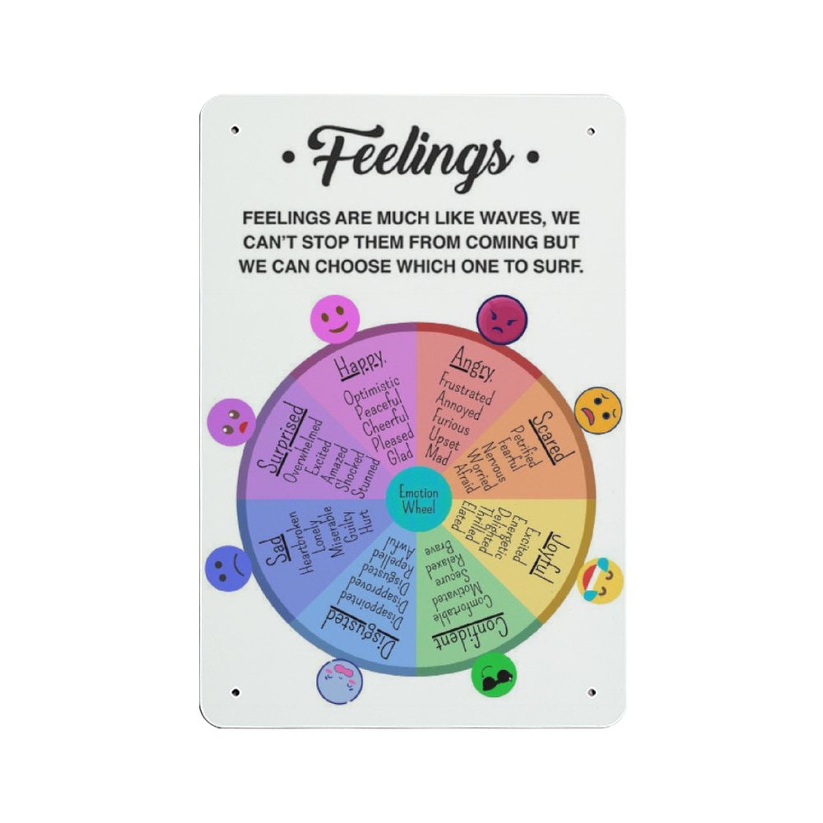 Emotions Wheel tin sign, Wheel of Positive Affirmation tin sign, Mental ...