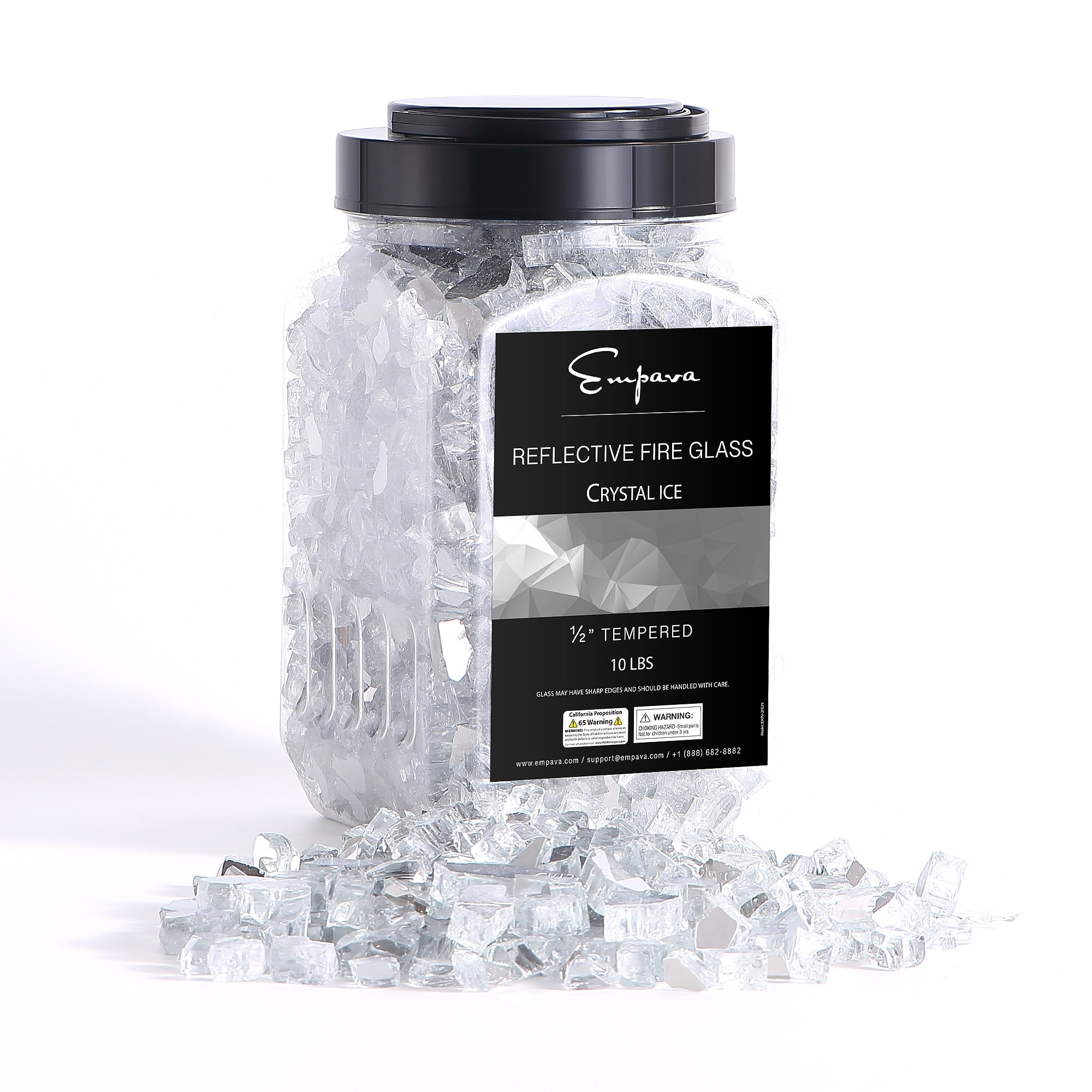 Empava 10 lbs. 1/2-in Clear Reflective Tempered Fire Glass for Gas Fire ...