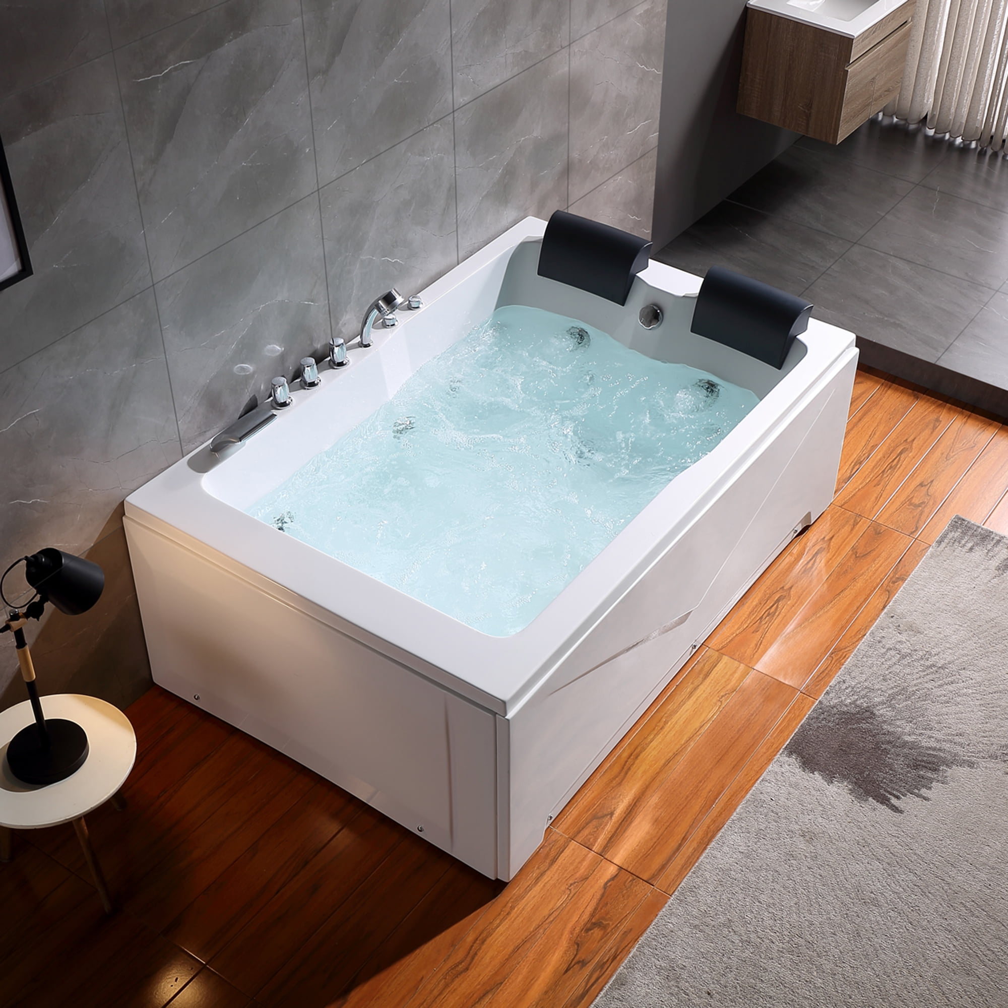 Empava 71 in. Acrylic Alcove Whirlpool Bathtub - Hydromassage Rectangular Jetted Soaking Tub ...