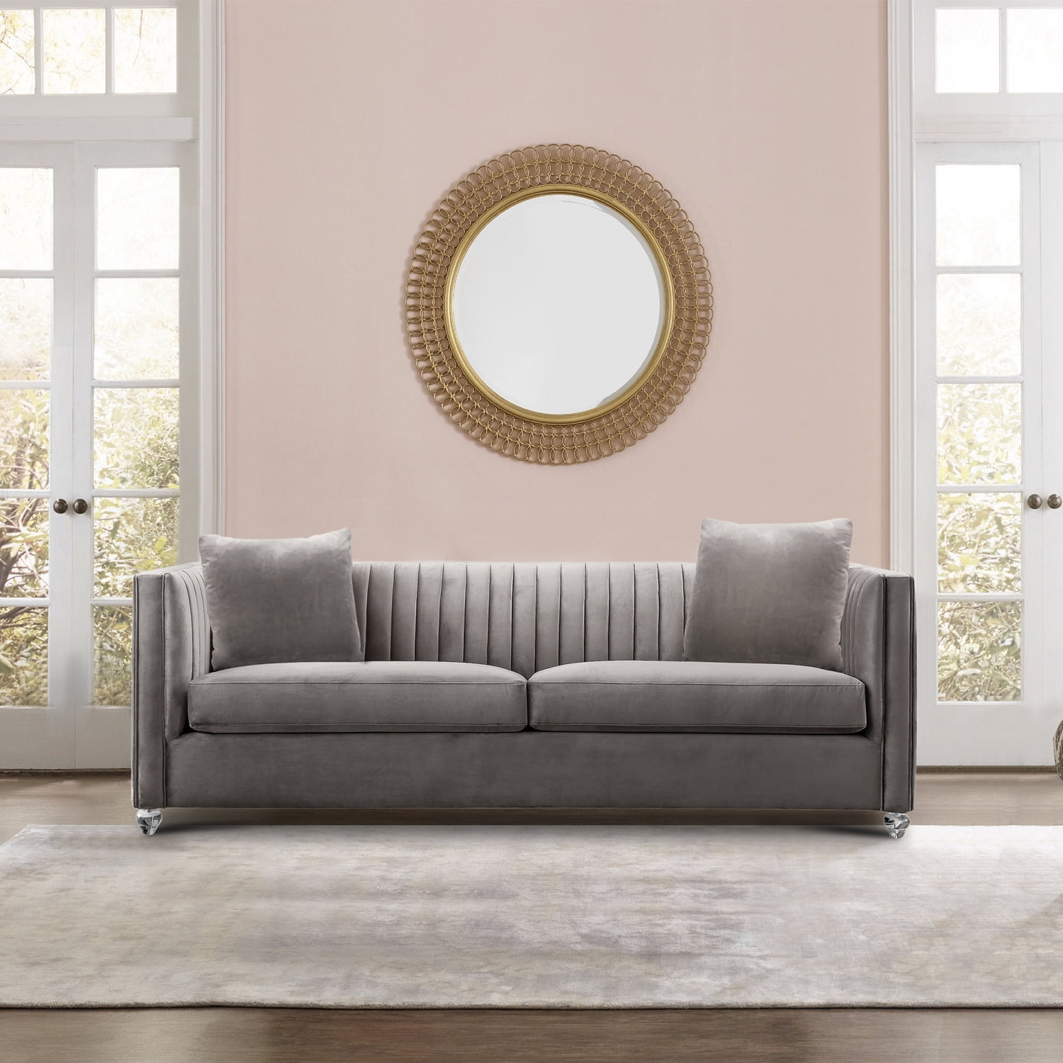 Armen Living Emperor Contemporary Sofa with Acrylic Finish, Beige Fabric and Pillows - Walmart.com