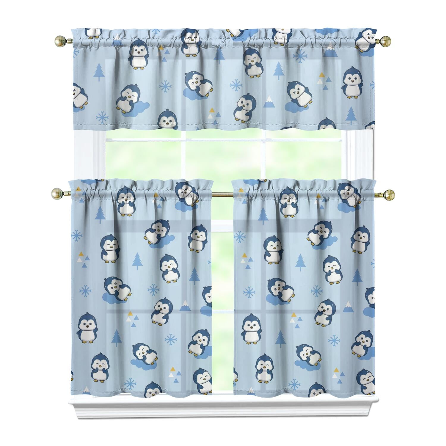 Emperor Penguin Print Kitchen Curtains 3-Piece Set - Cute Snowflake ...