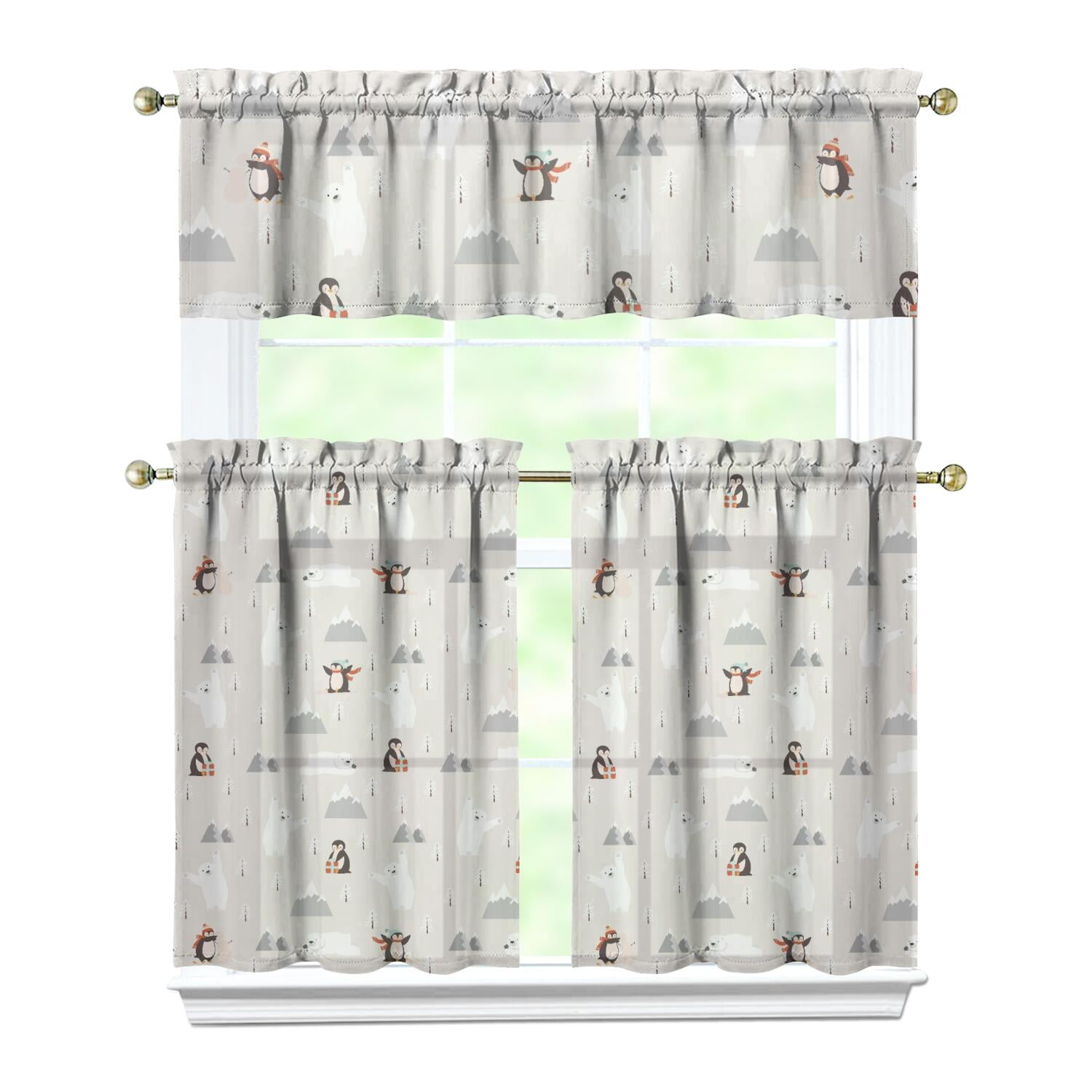 Emperor Penguin Print Kitchen Curtains 3-Piece Set - Cute Snowflake ...